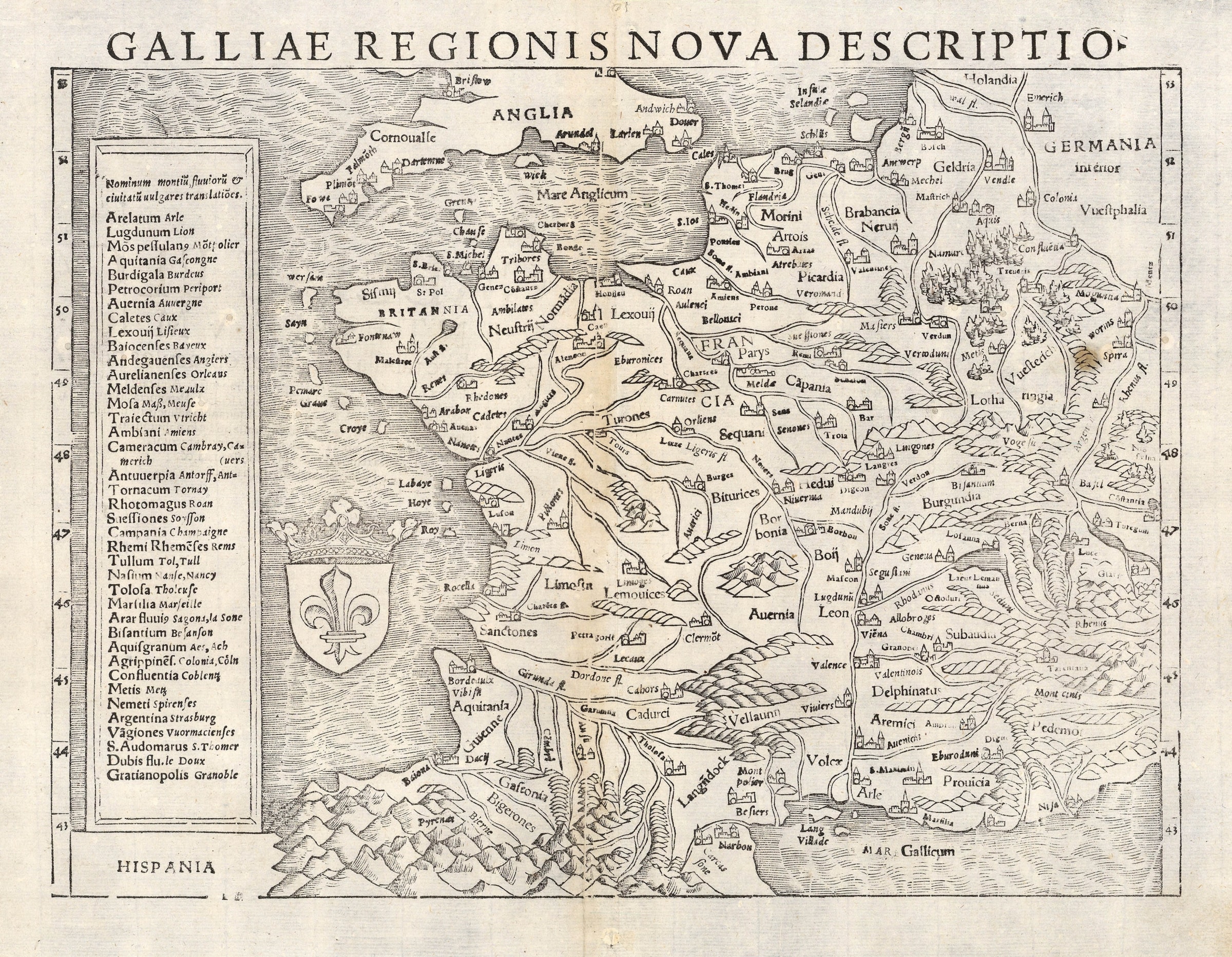 Sebastian Münster, Early woodcut map of France, 1558 | The Map House
