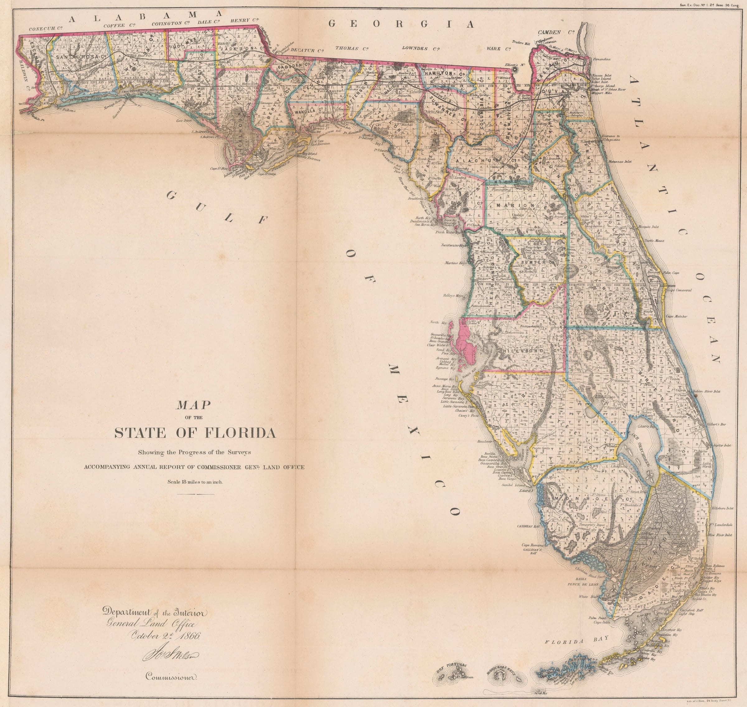 General Land Office (GLO), Florida, 1866 | The Map House