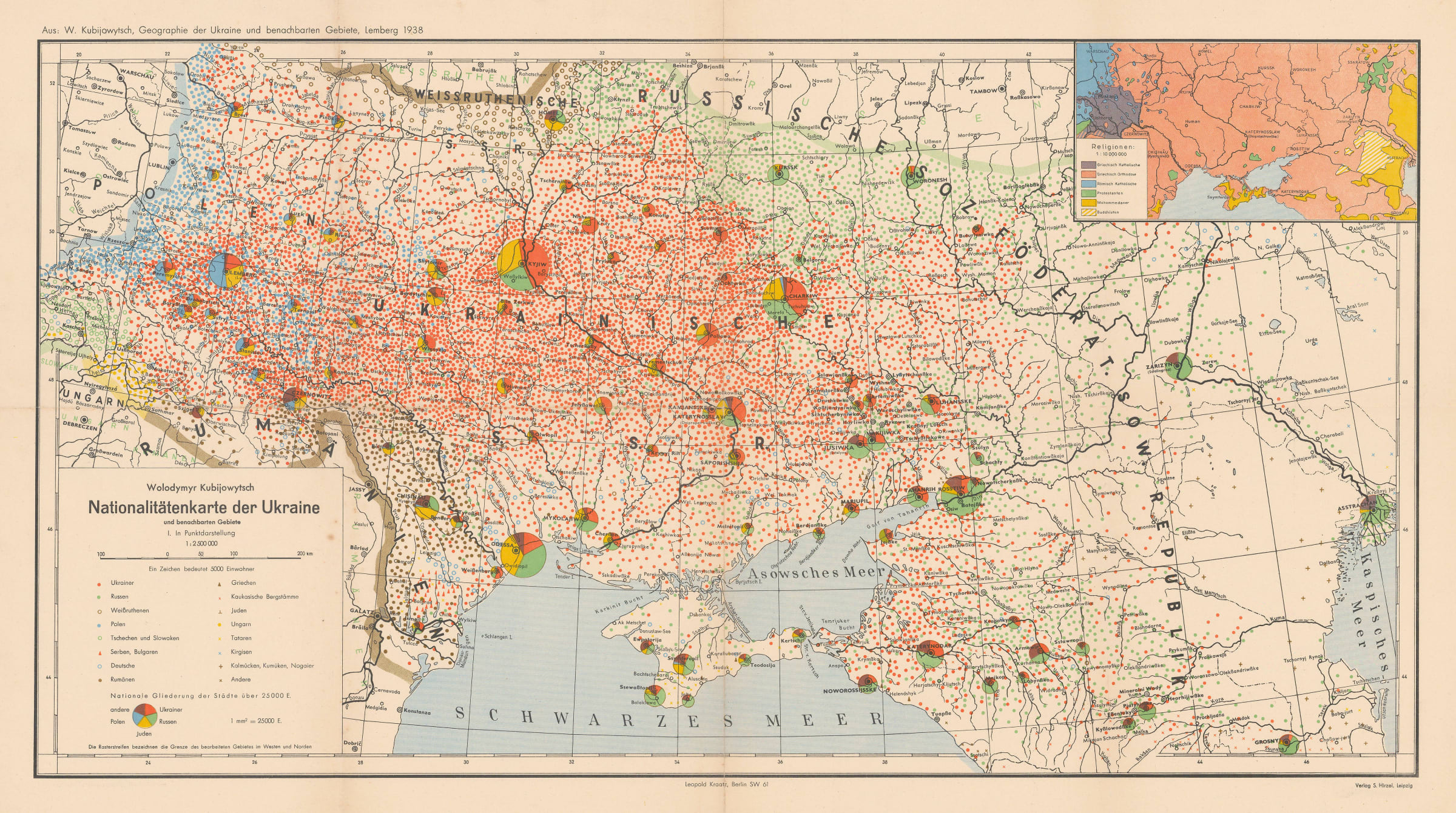 Wolodymyr Kubijowytsch, Ethnographic Map of Ukraine, 1938 | The Map House