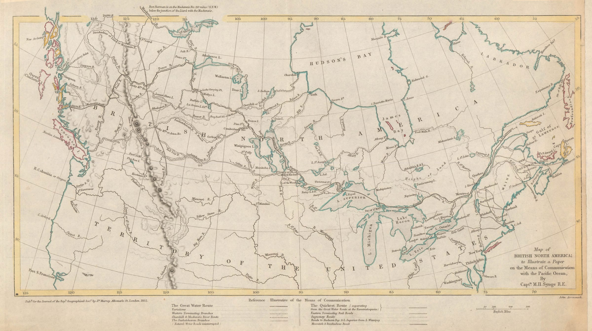 Royal Geographical Society (RGS), Route map of Canada, 1852 | The Map House