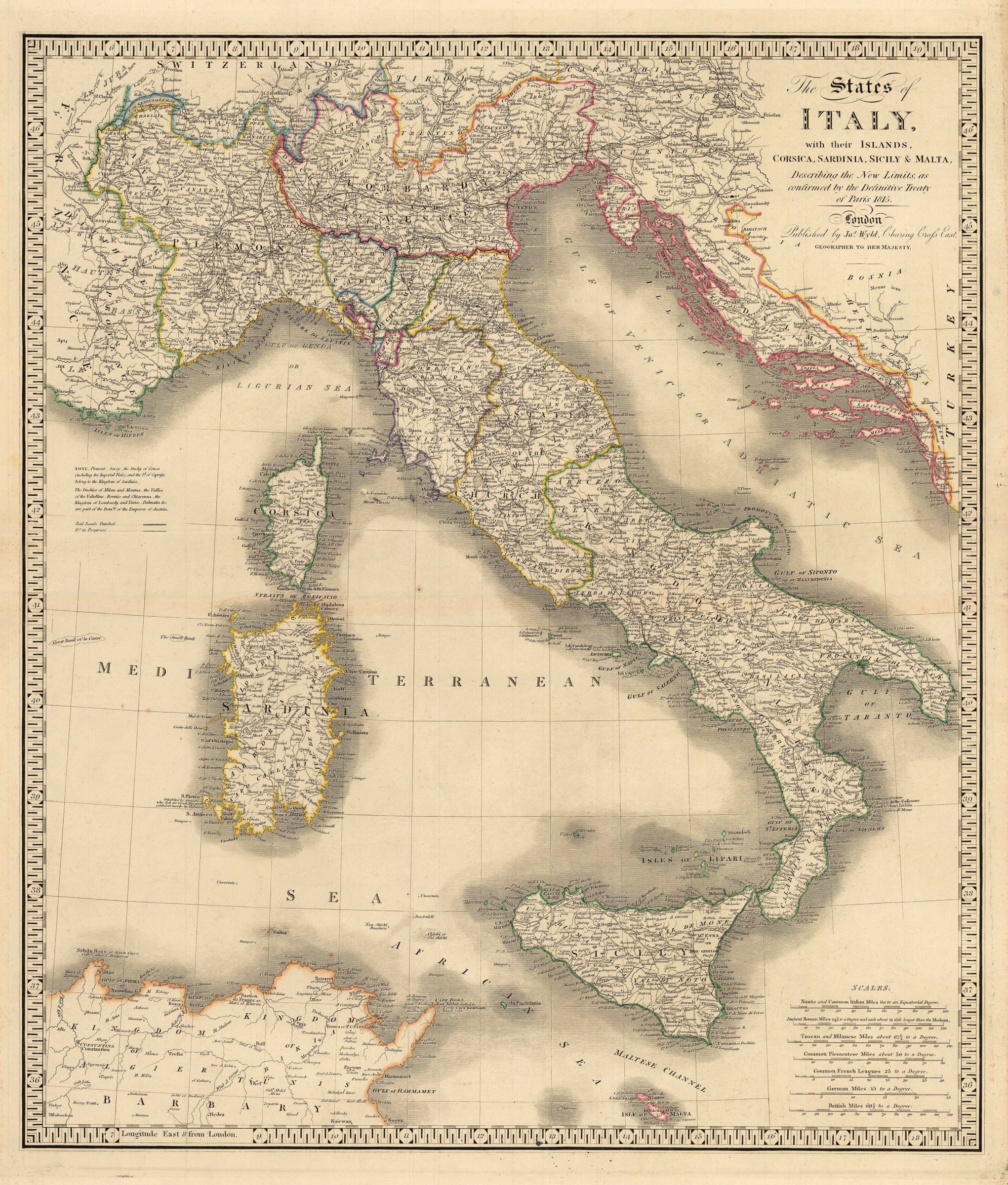 James Wyld, Italy post Treaty of Paris, 1850 c. | The Map House