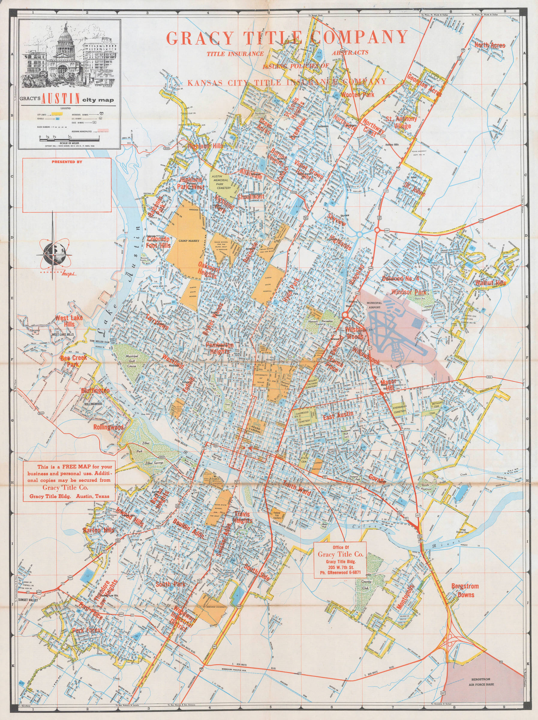 J. Foster Ashburn, City Plan of Austin, Texas, 1963 | The Map House