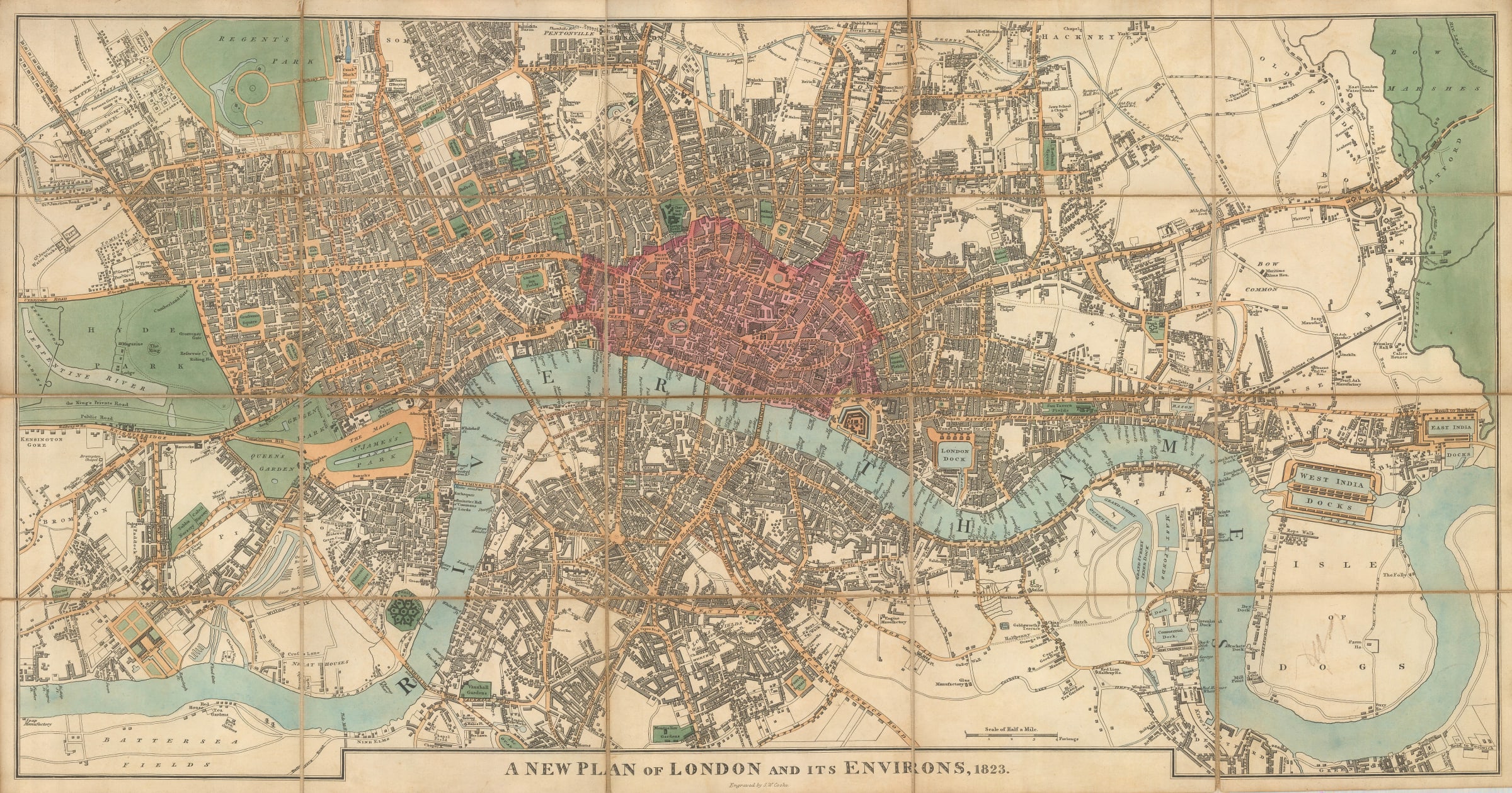 Stephen William Cooke, A New Plan of London and its Environs, 1823 ...