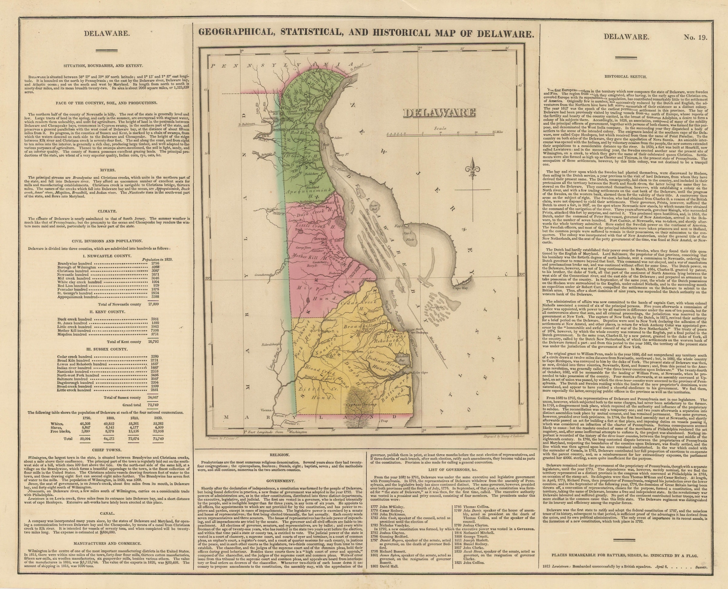 Carey & Lea, Geographical, Statistical, and Historical Map of Delaware ...