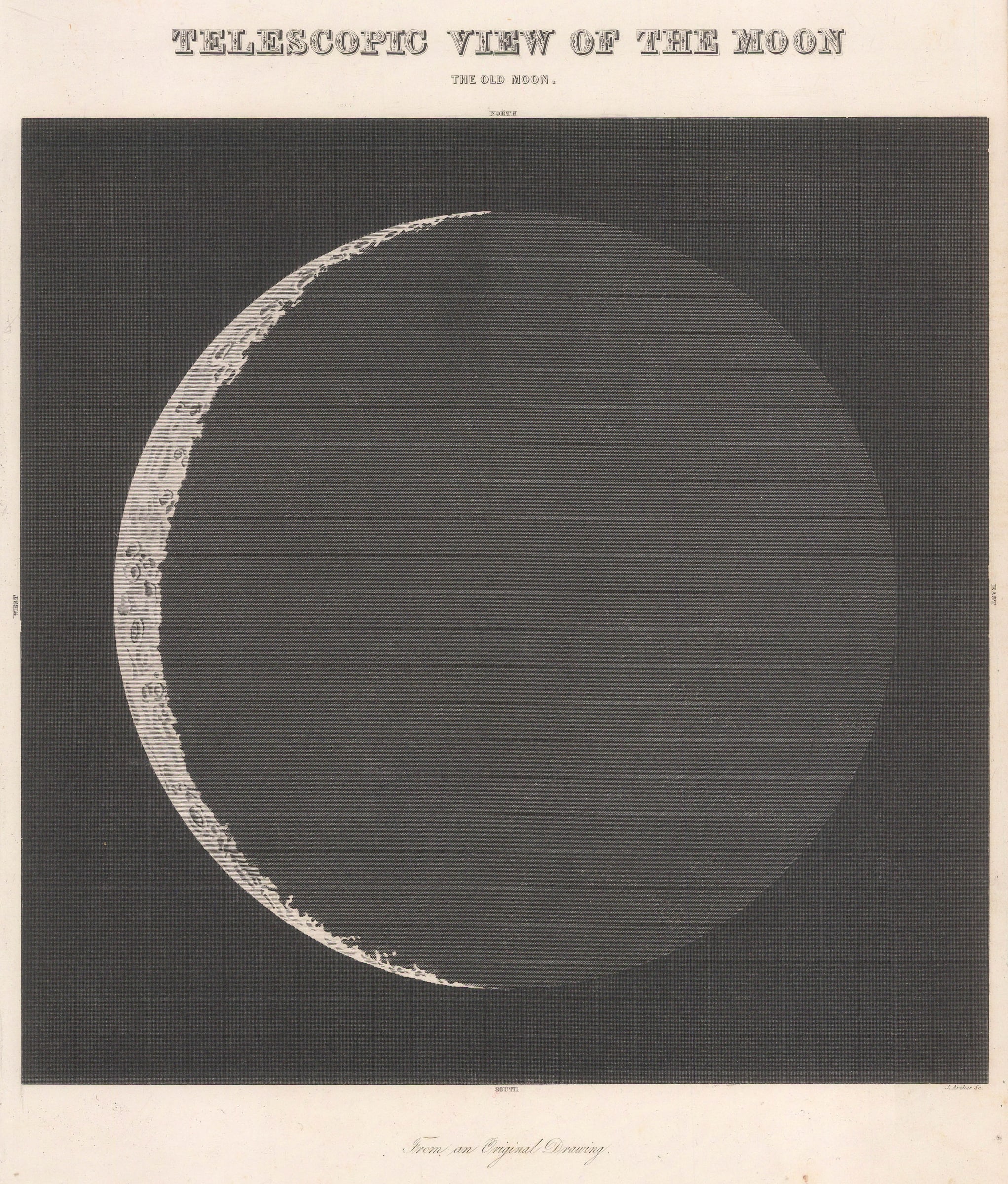 Duncan Bradford, Telescopic View of the Moon, The Old Moon, 1837 c ...