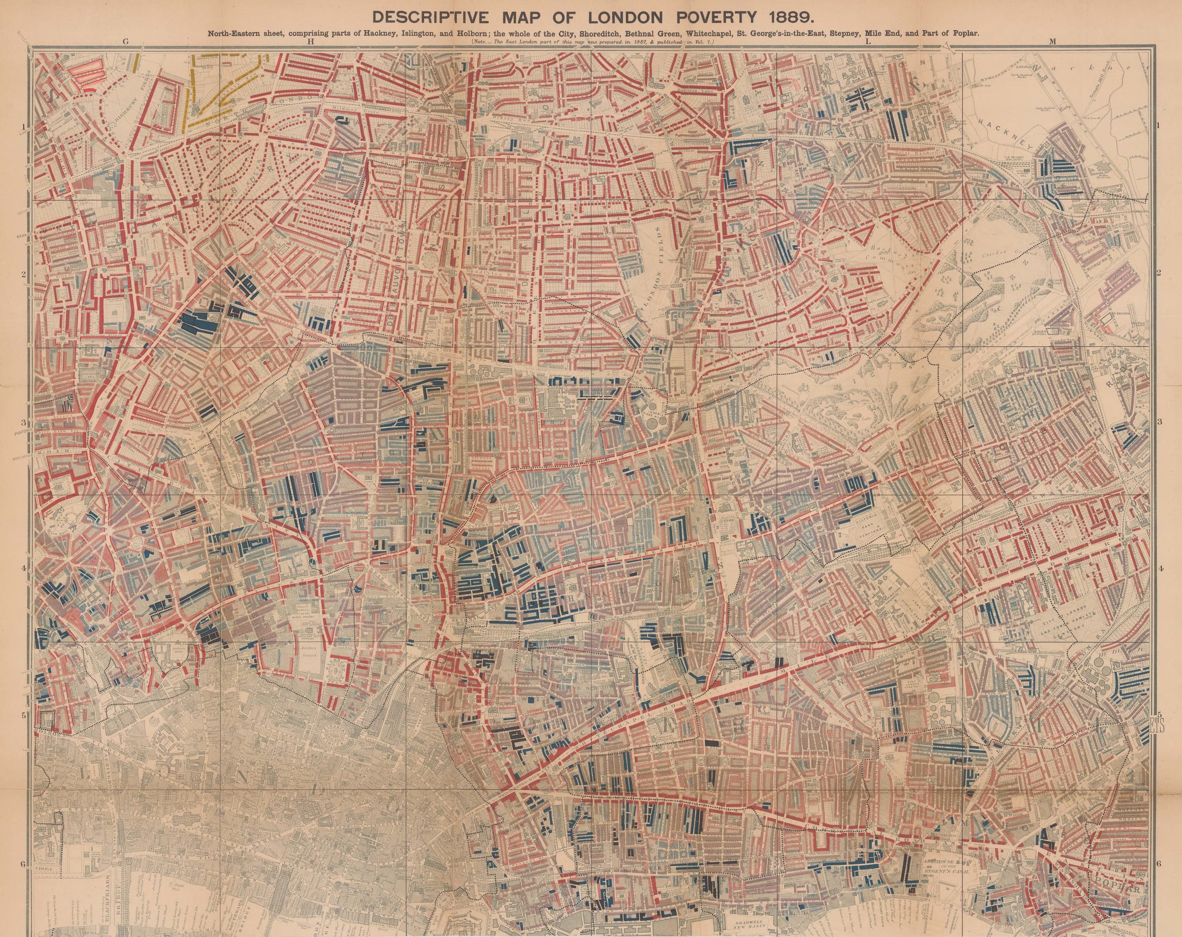 Charles Booth, Charles Booth's Poverty Map of London (NE), 1889 | The ...