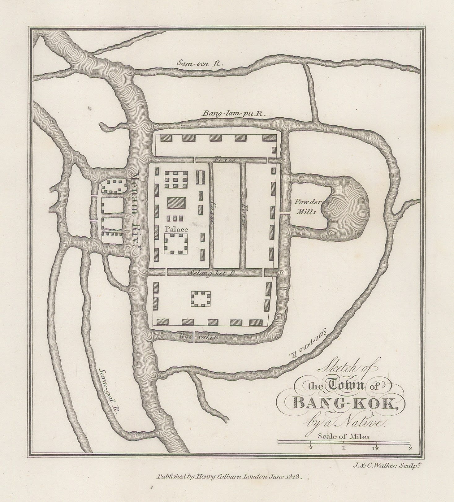 John Crawfurd, Early map of Bangkok, 1828 | The Map House