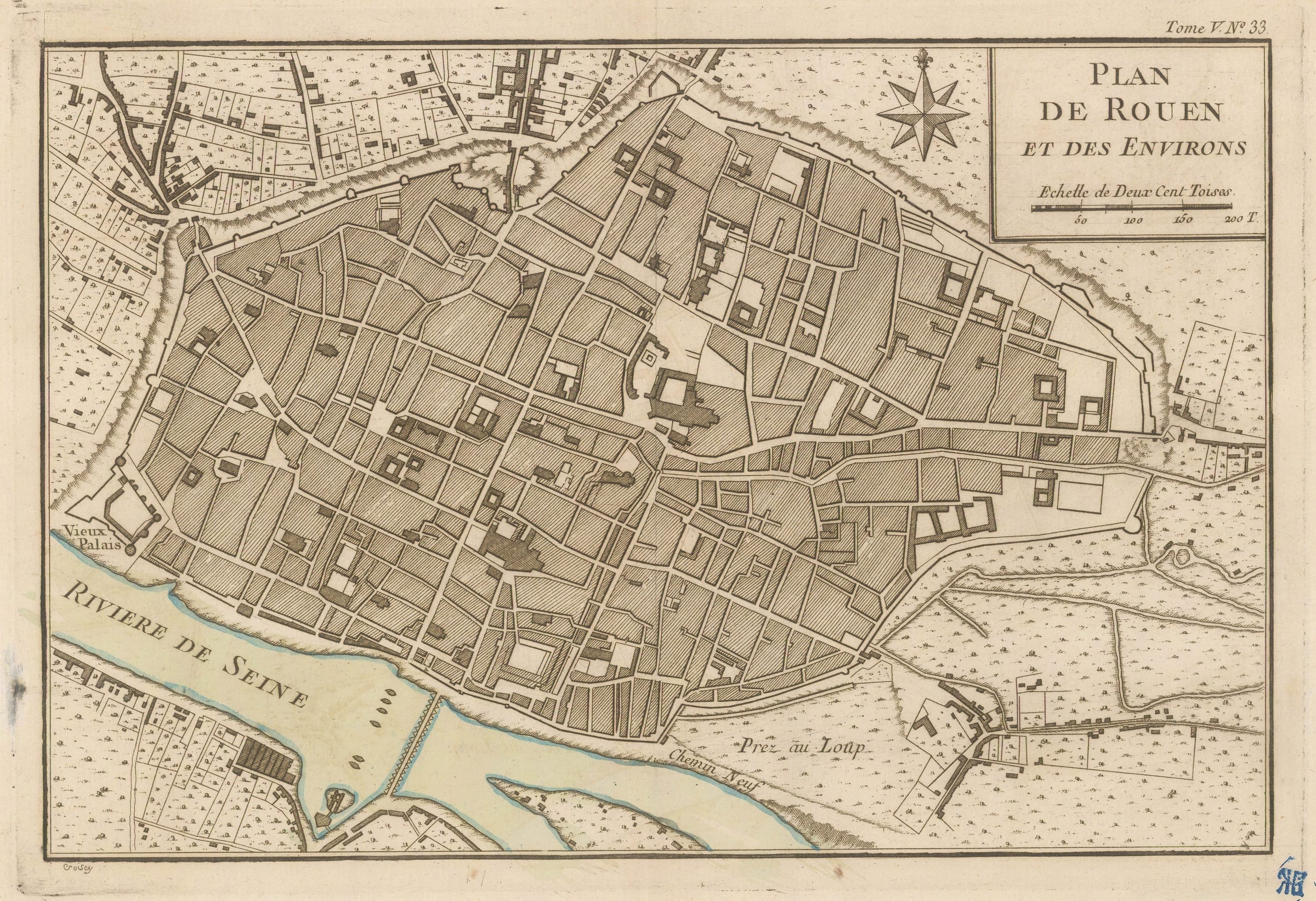 Jacques-Nicolas Bellin, Plan de Rouen et des Environs, 1764 | The Map House
