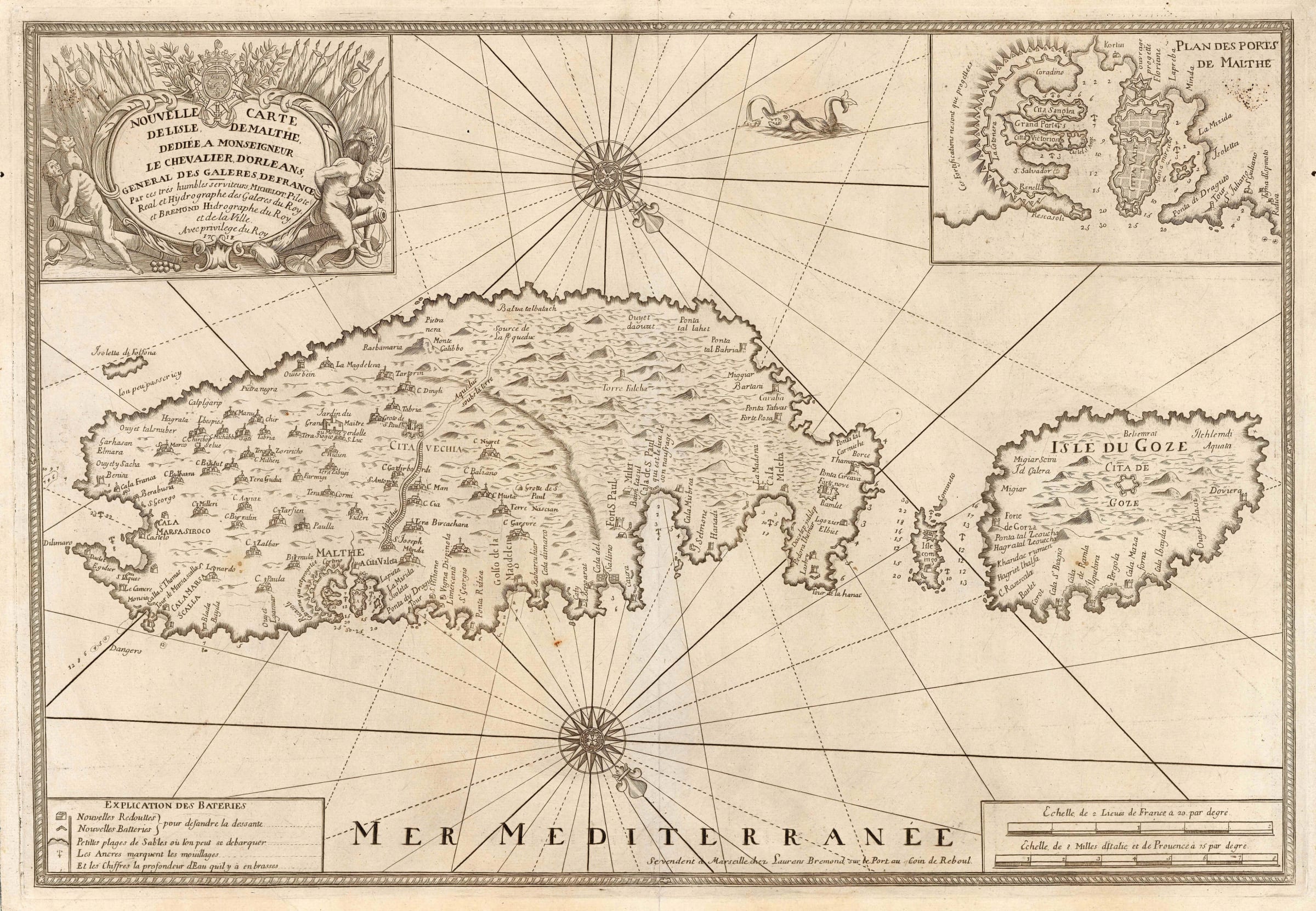 Henri Michelot and Laurent Brémond, Chart of Malta and Gozo, 1718 | The ...
