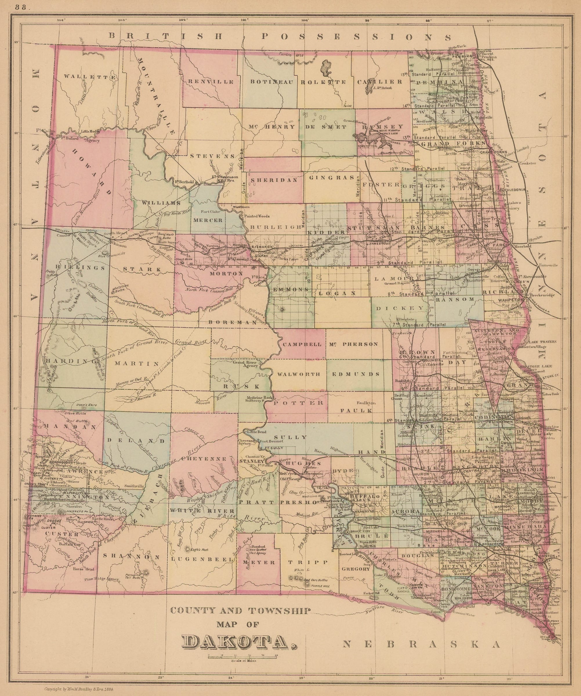Samuel Augustus Mitchell, County and Township Map of Dakota, 1884 | The ...