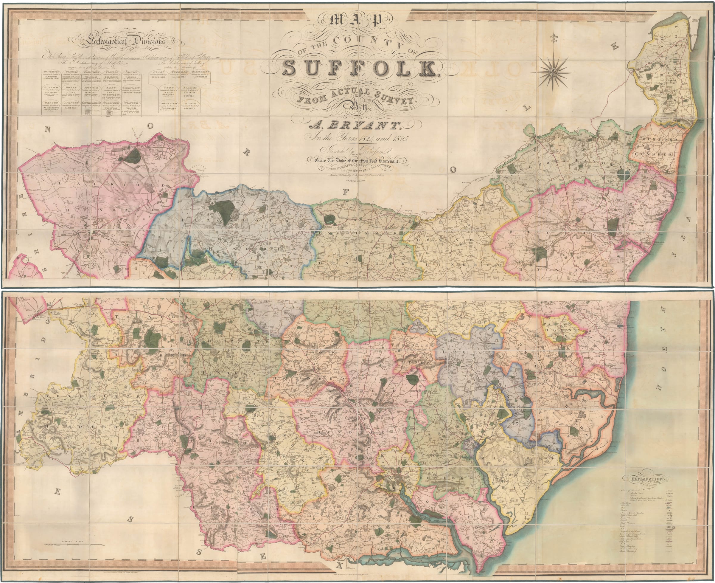 Andrew Bryant, Map of the County of Suffolk from Actual Survey, 1826 ...