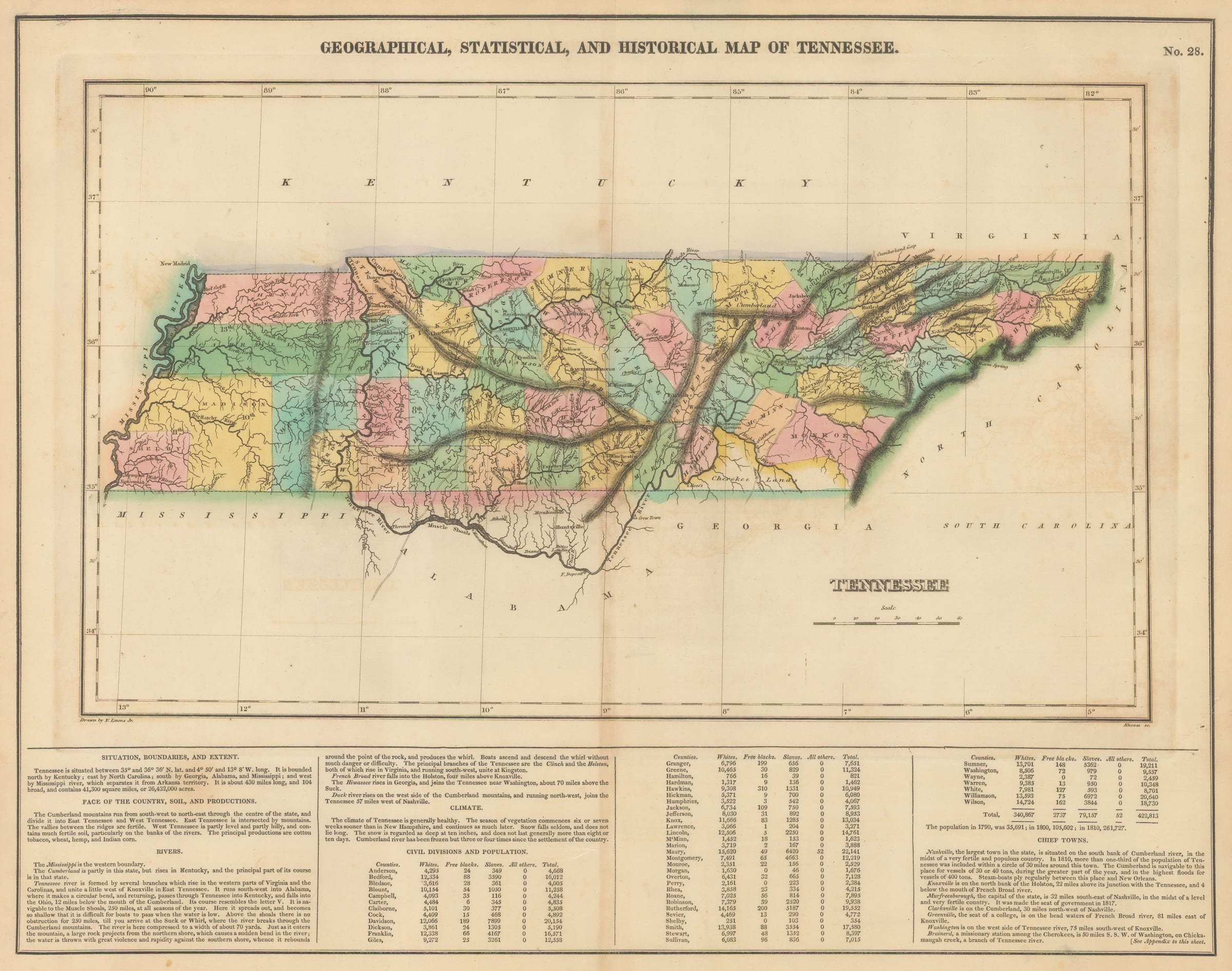 Carey & Lea, Geographical, Statistical and Historical map of Tennessee ...