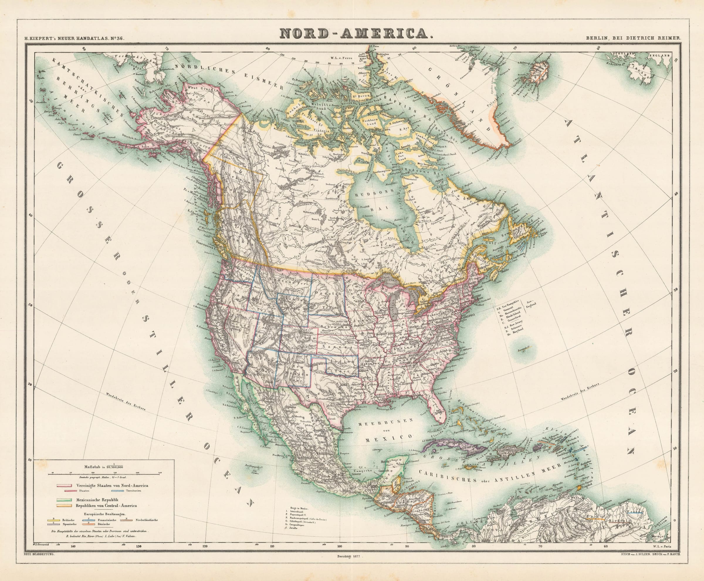Heinrich C. Kiepert, North America with political borders, 1877 | The ...