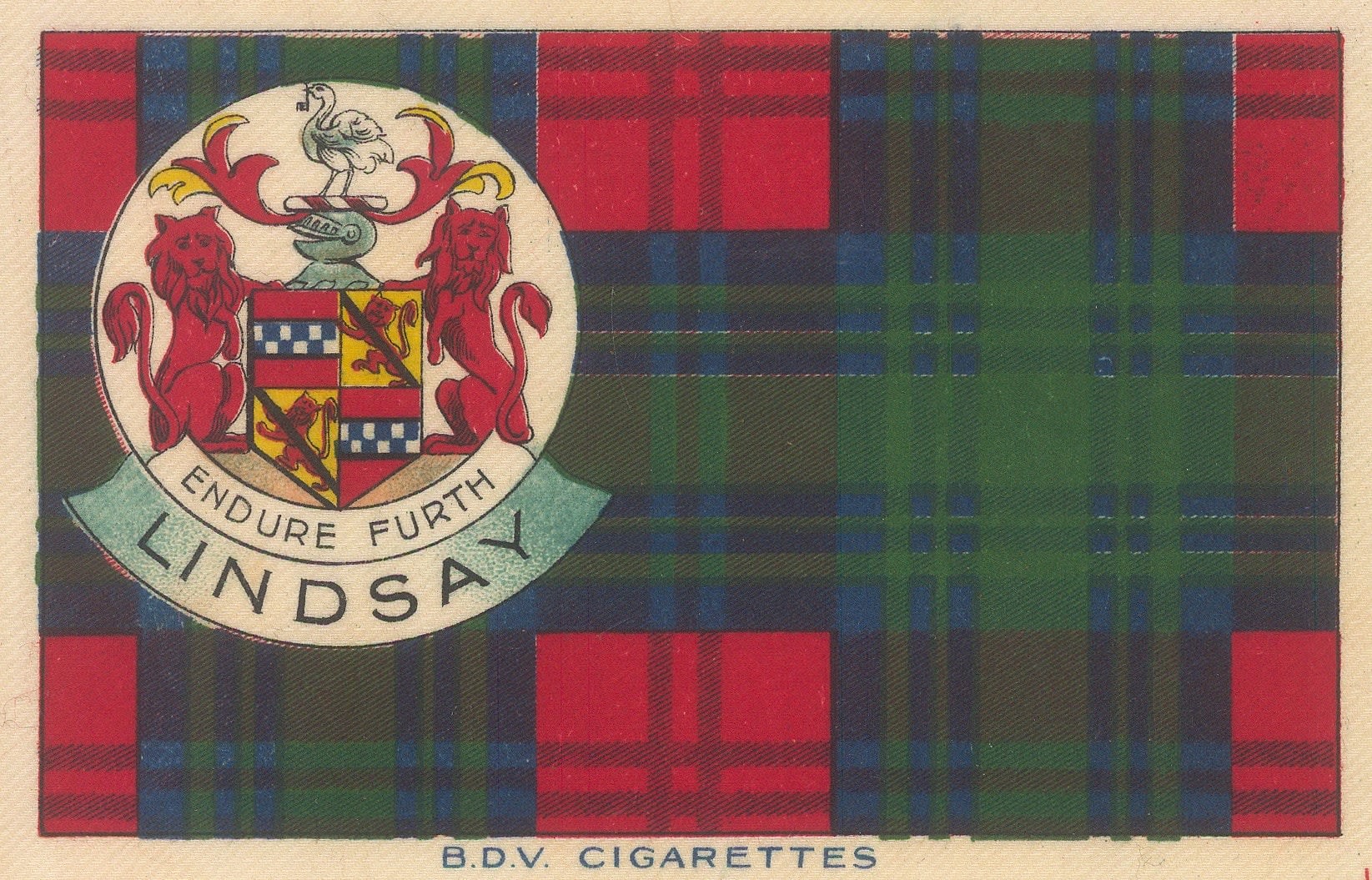 BDV Cigarettes, Arms - Lindsay tartan, 1910 | The Map House