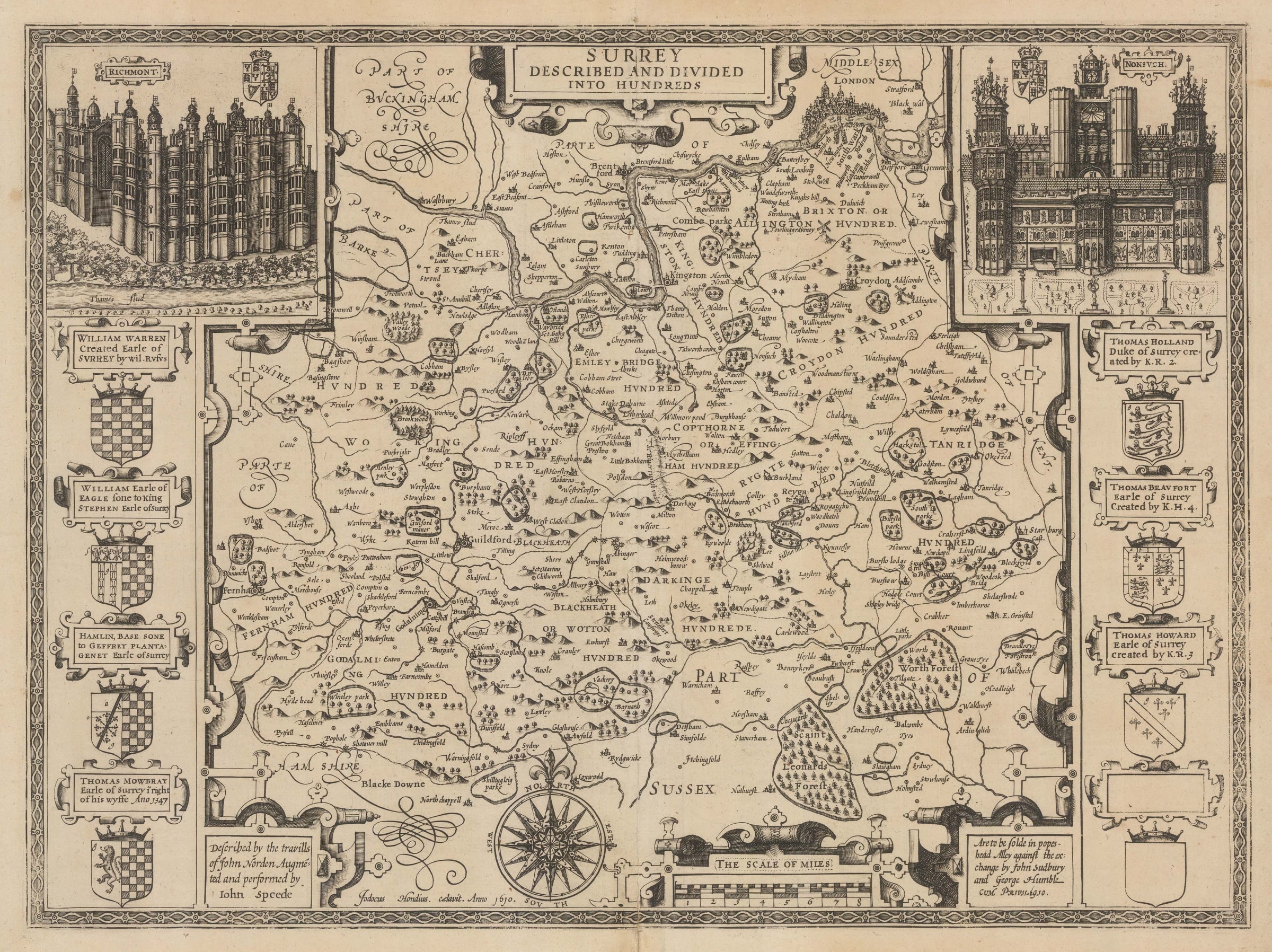 John Speed, Surrey Inscribed and Divided into Hundreds, 1611 | The Map ...