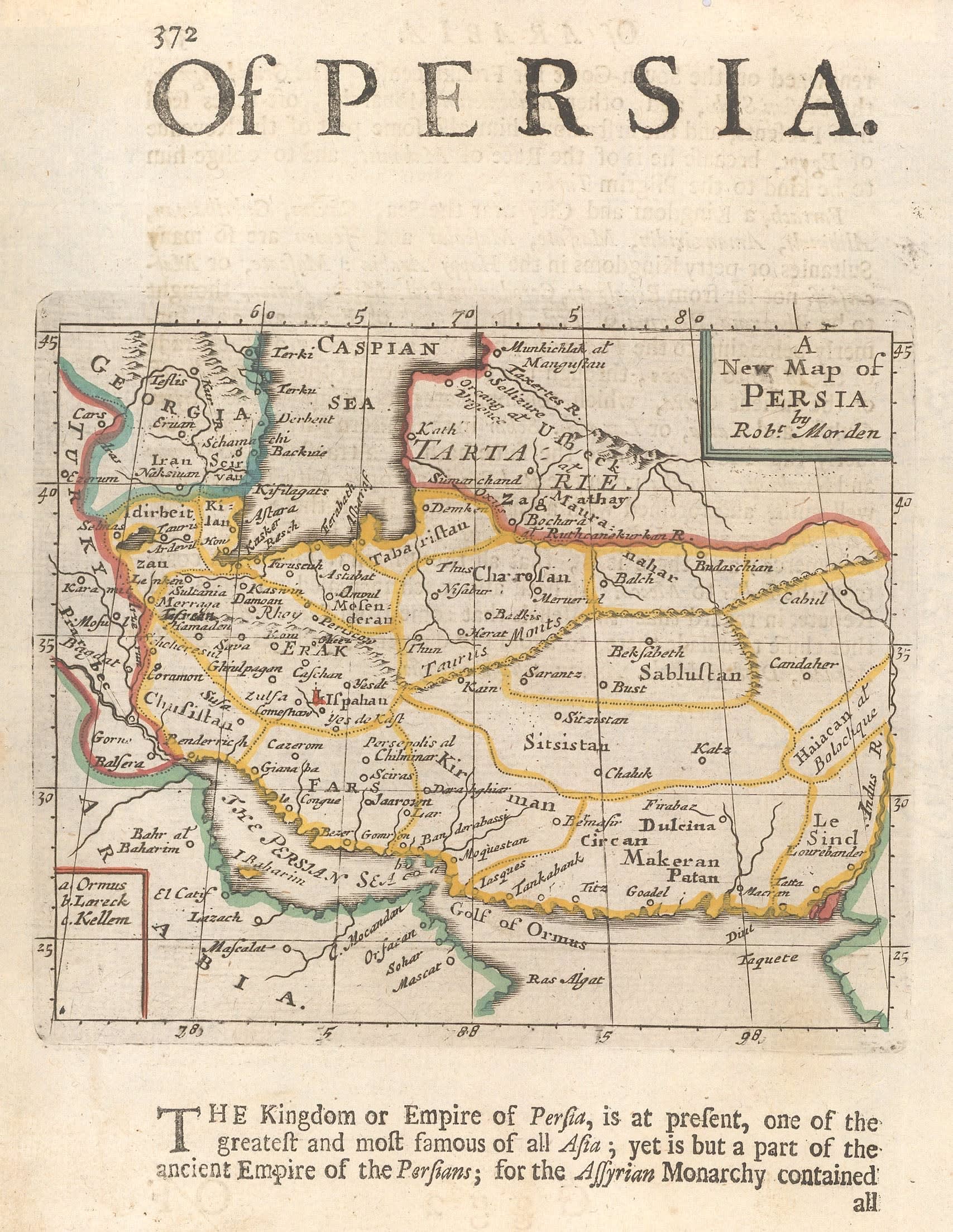 Robert Morden, Miniature map of Iran (Persia), 1688 | The Map House