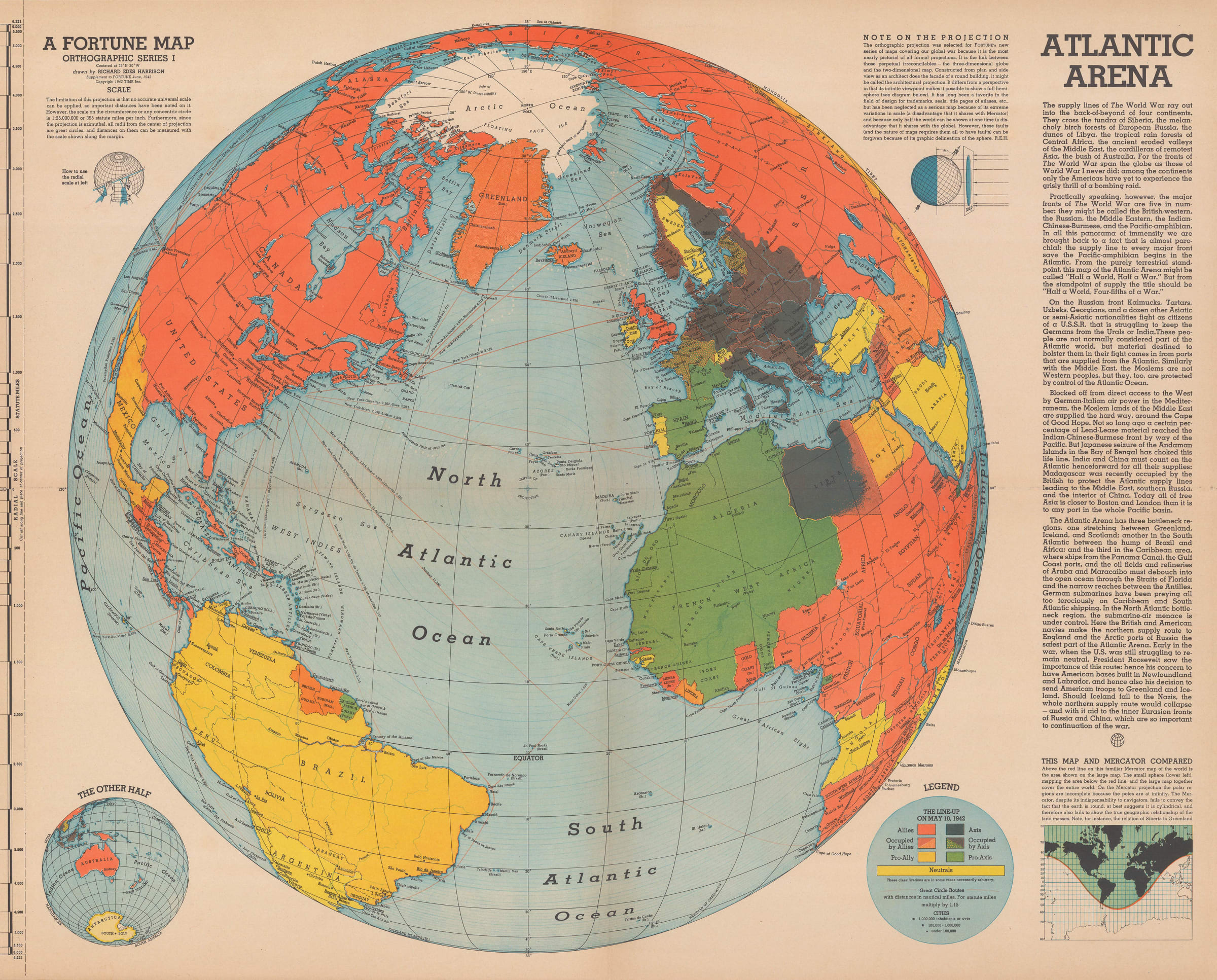 Richard Edes Harrison, Atlantic Arena, 1942 | The Map House