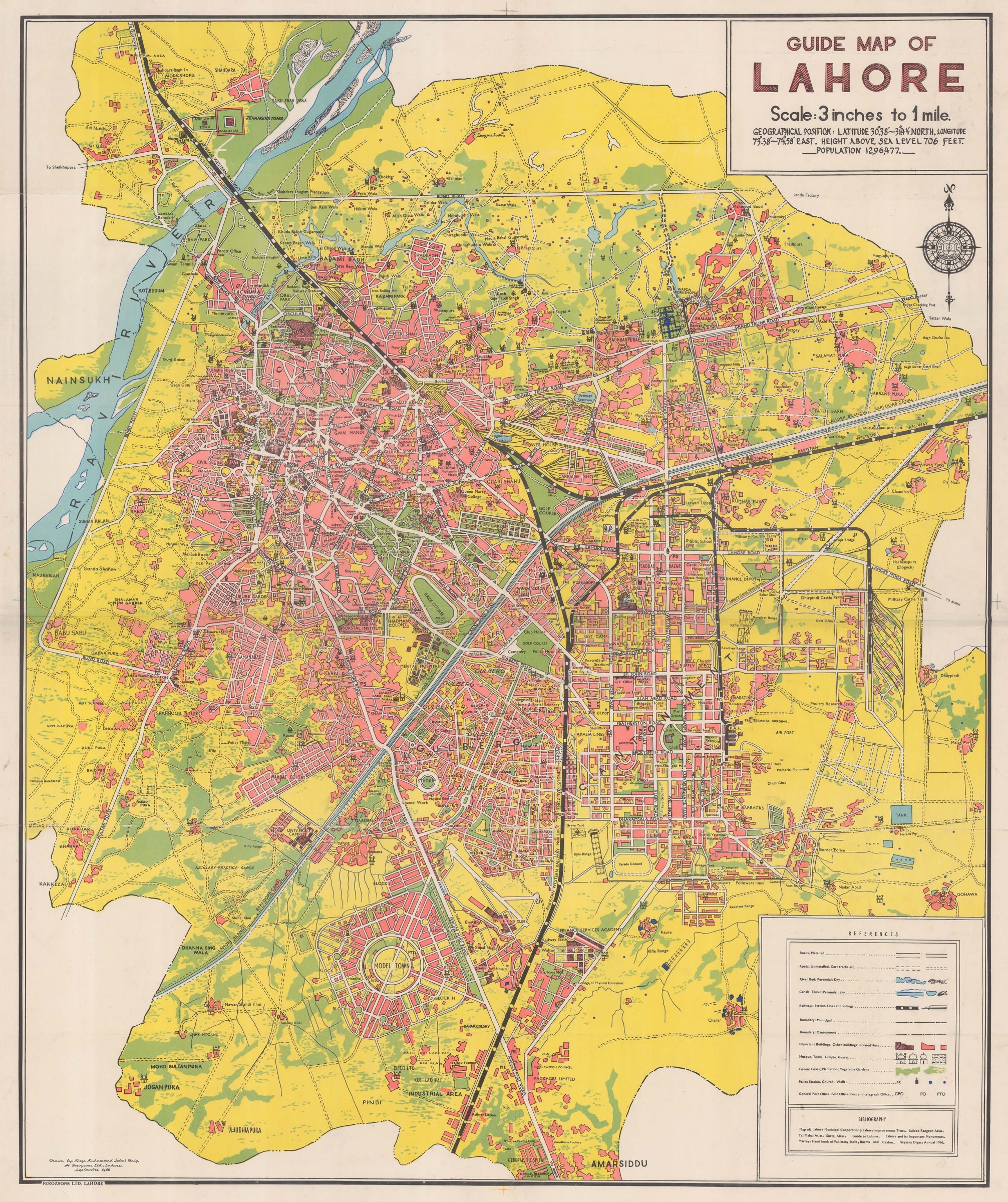 Ferozsons Ltd., Guide Map of Lahore, 1966 | The Map House