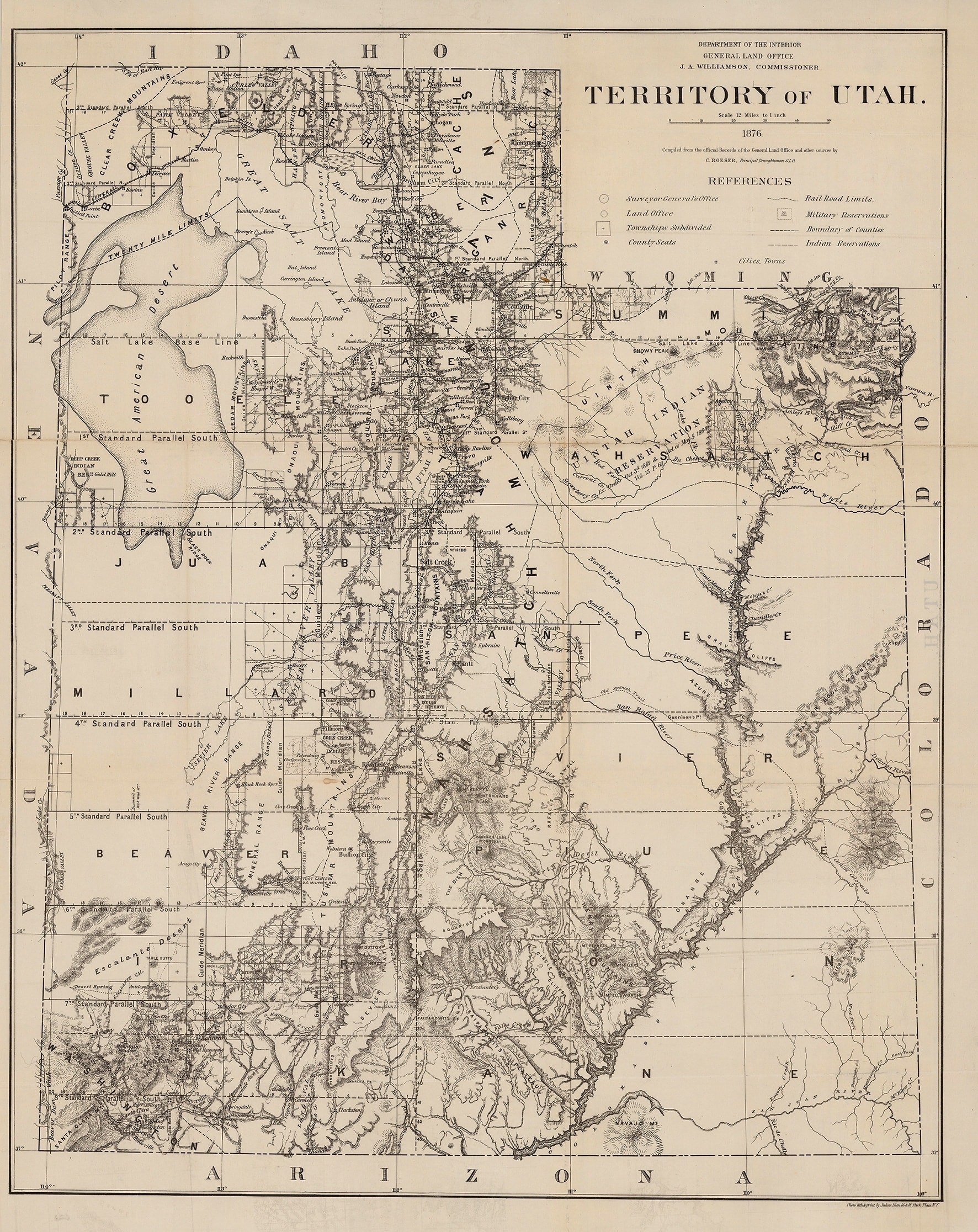 General Land Office, Territory of Utah, 1876 | The Map House