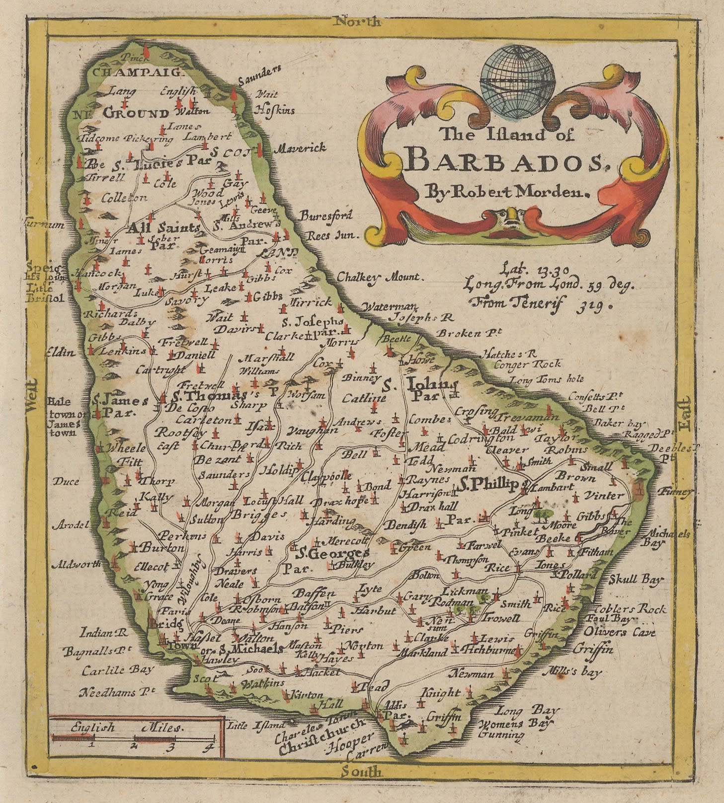 Robert Morden, Miniature map of Barbados, 1688 | The Map House