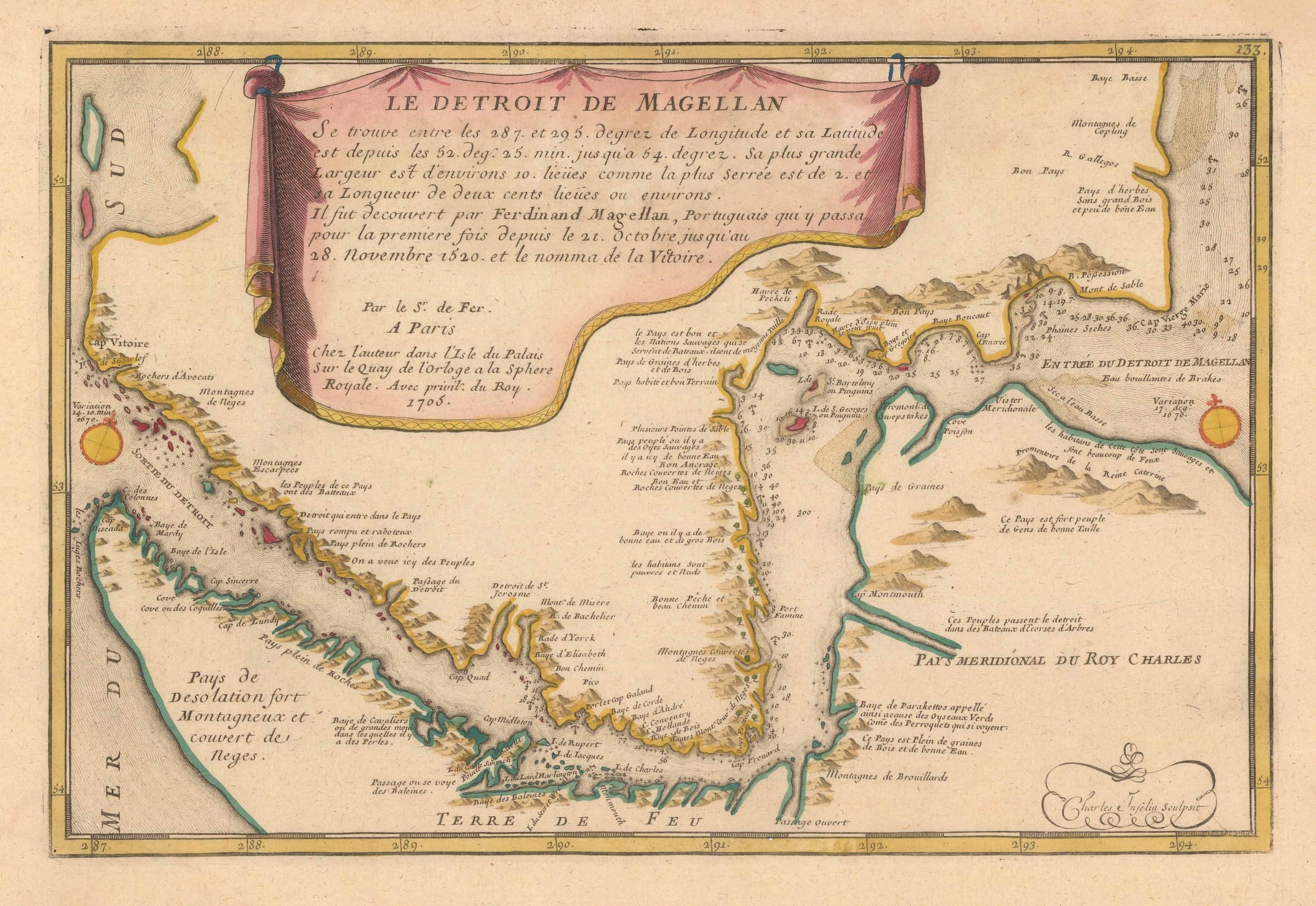 Nicolas de Fer, Magellan Straits, 1705 | The Map House