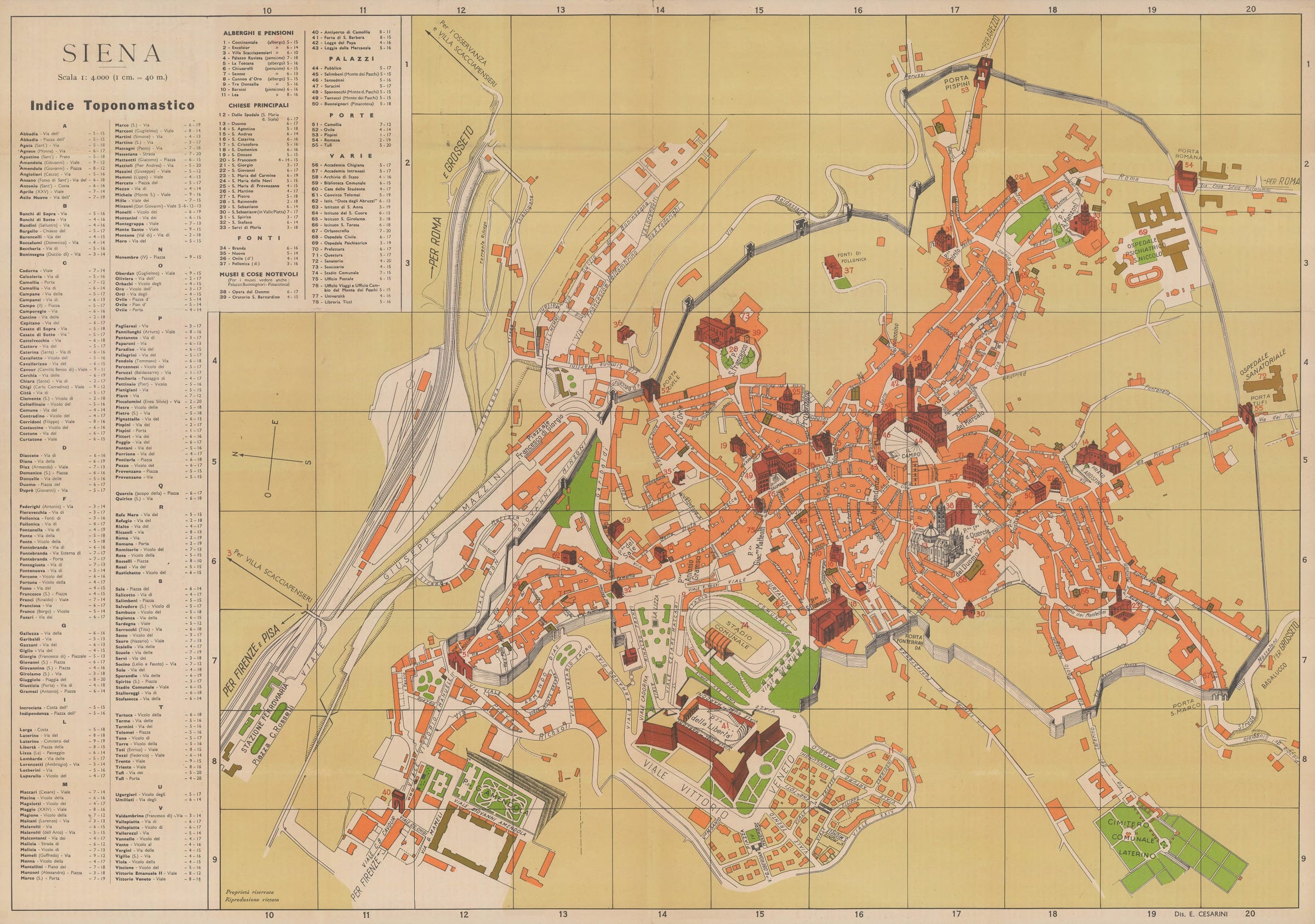 E. Cesarini, Vintage tourist plan of Siena, 1965 c. | The Map House
