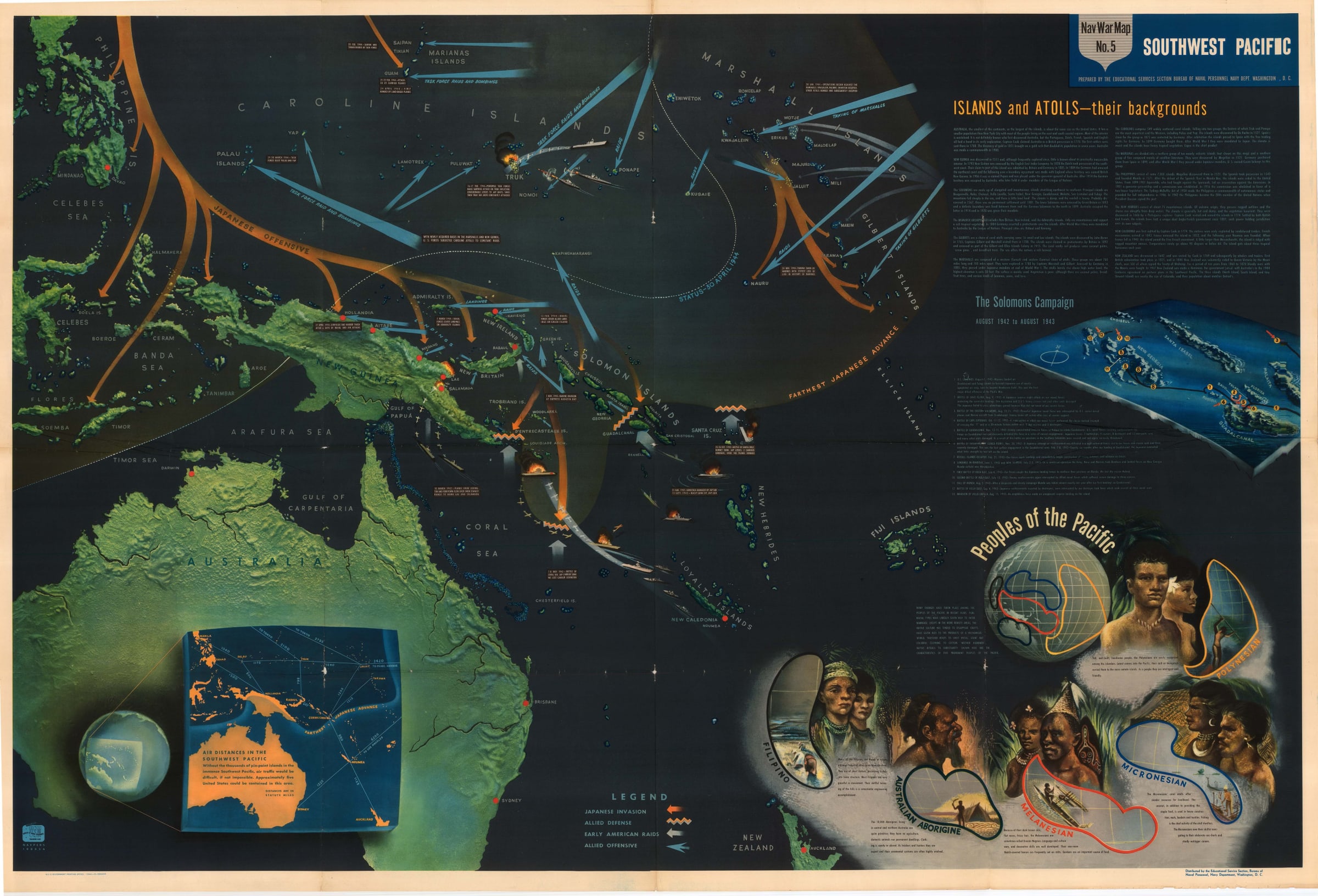 US Navy Educational Services Section, WW2-era map of the Pacific, 1944 ...
