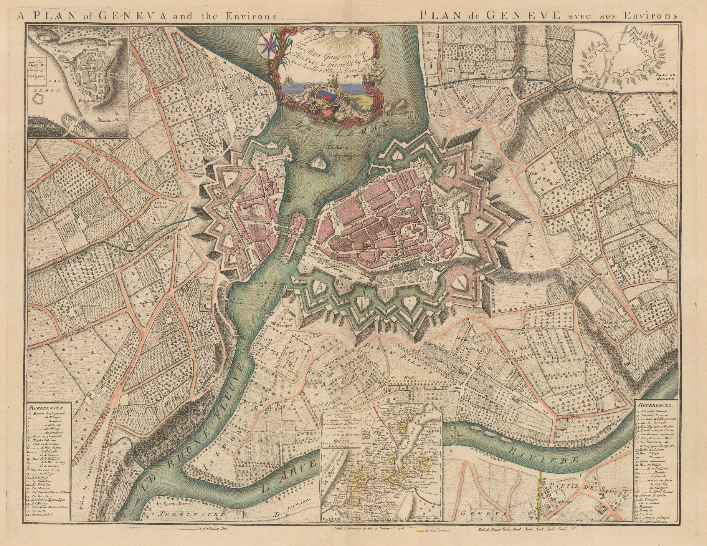 John Rocque, A Plan of Geneva and the Environs, 1766 | The Map House