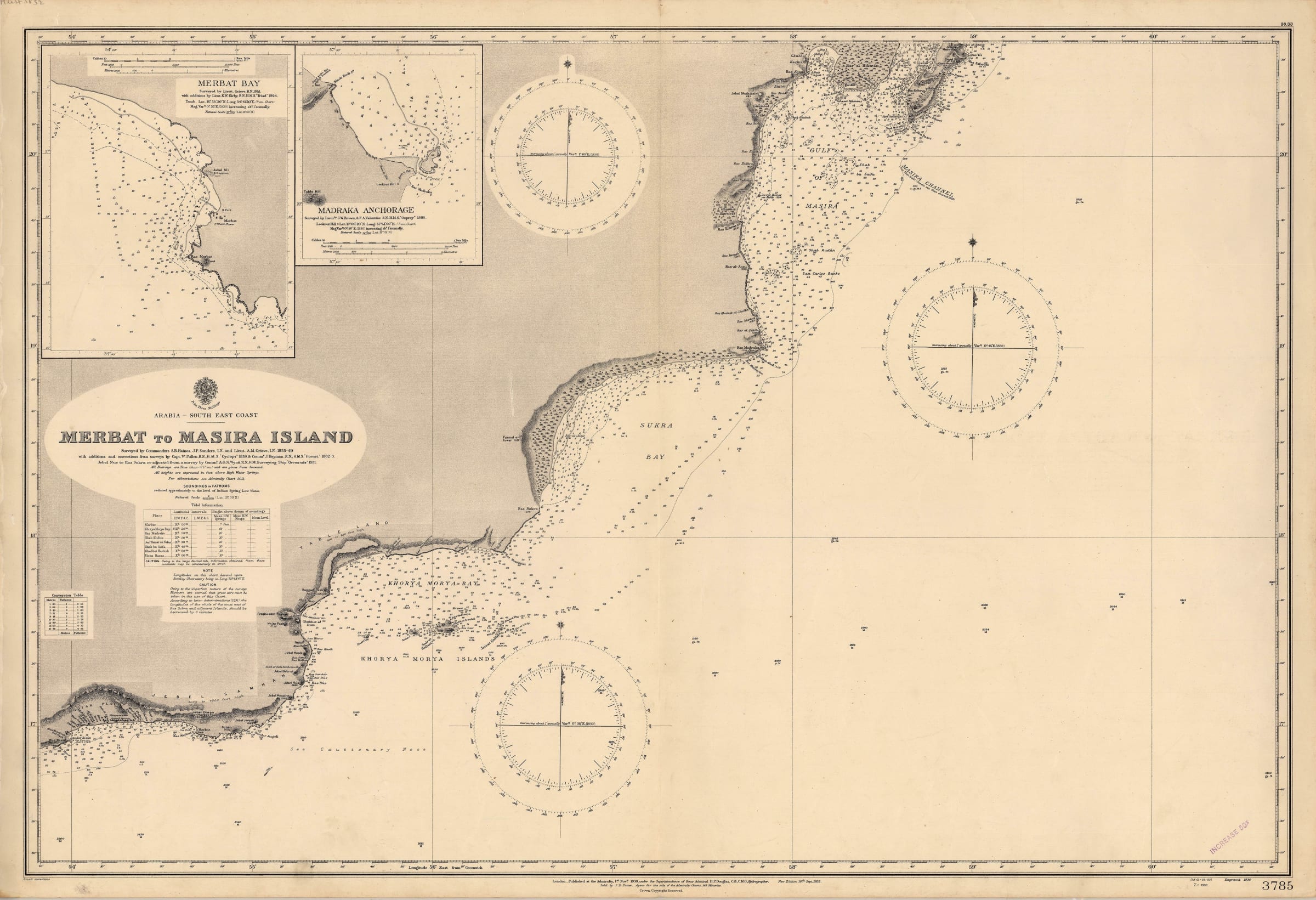 British Admiralty, Merbat to Masira Island., 1931 | The Map House