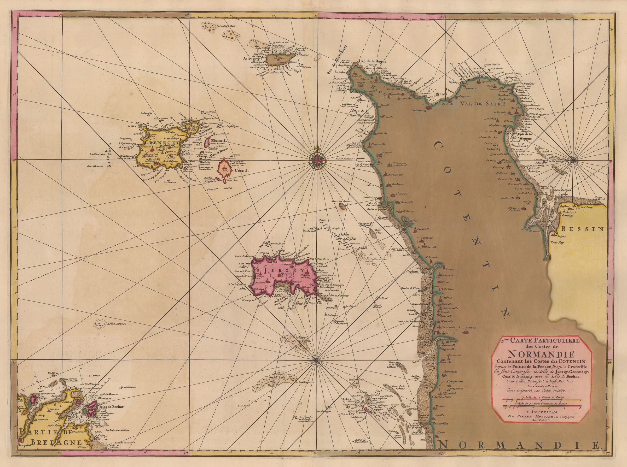 Pierre Mortier, Channel Islands and coast of Normandy, 1708 | The Map House