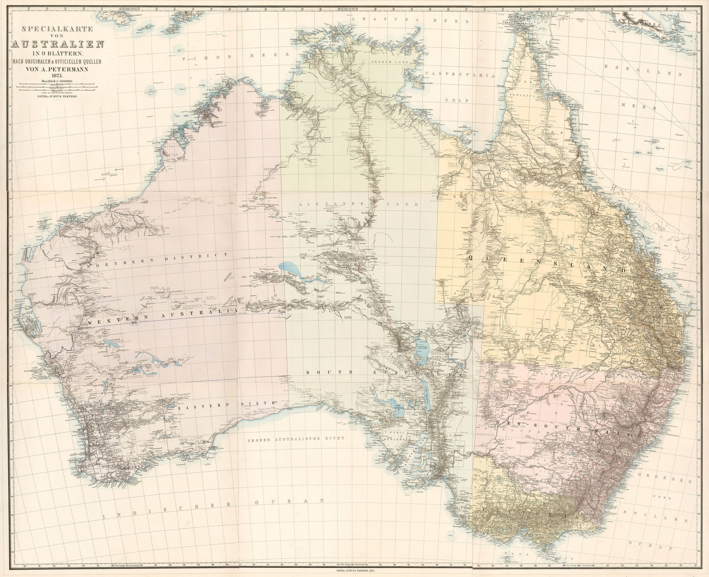 Justus Perthes, Wall map of Australia, 1875 | The Map House