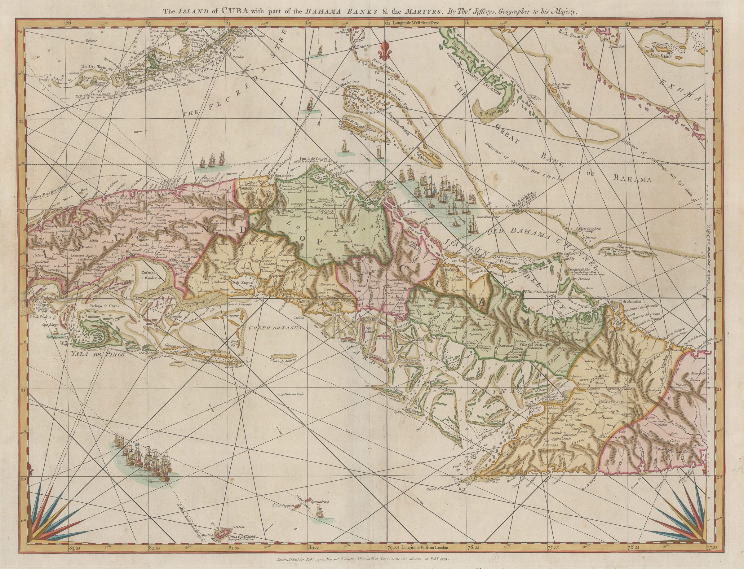 Thomas Jefferys, Cuba and the Bahama Banks, 1775 | The Map House