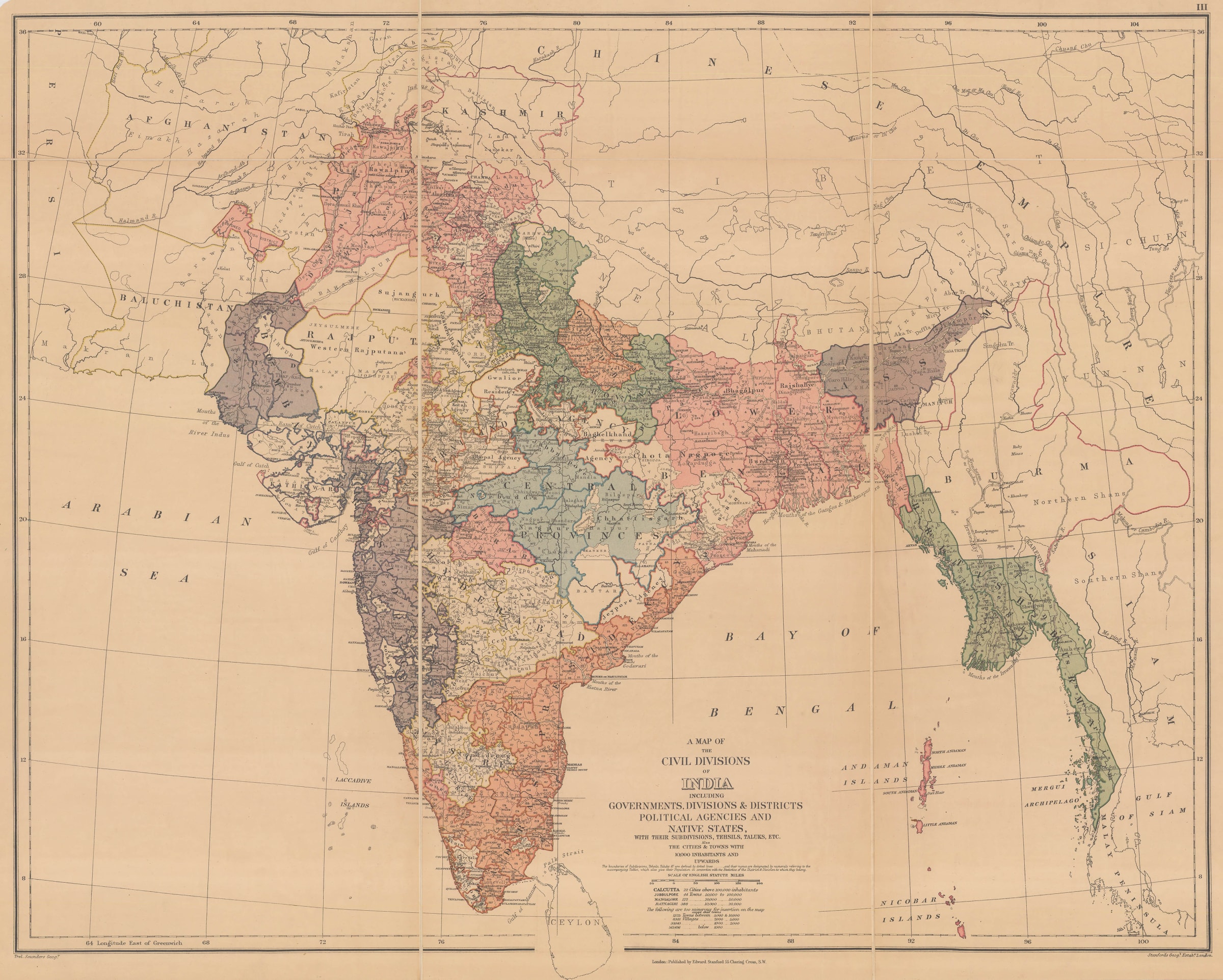 Edward Stanford, A New Map of the Civil Divisions of India, 1889 | The ...