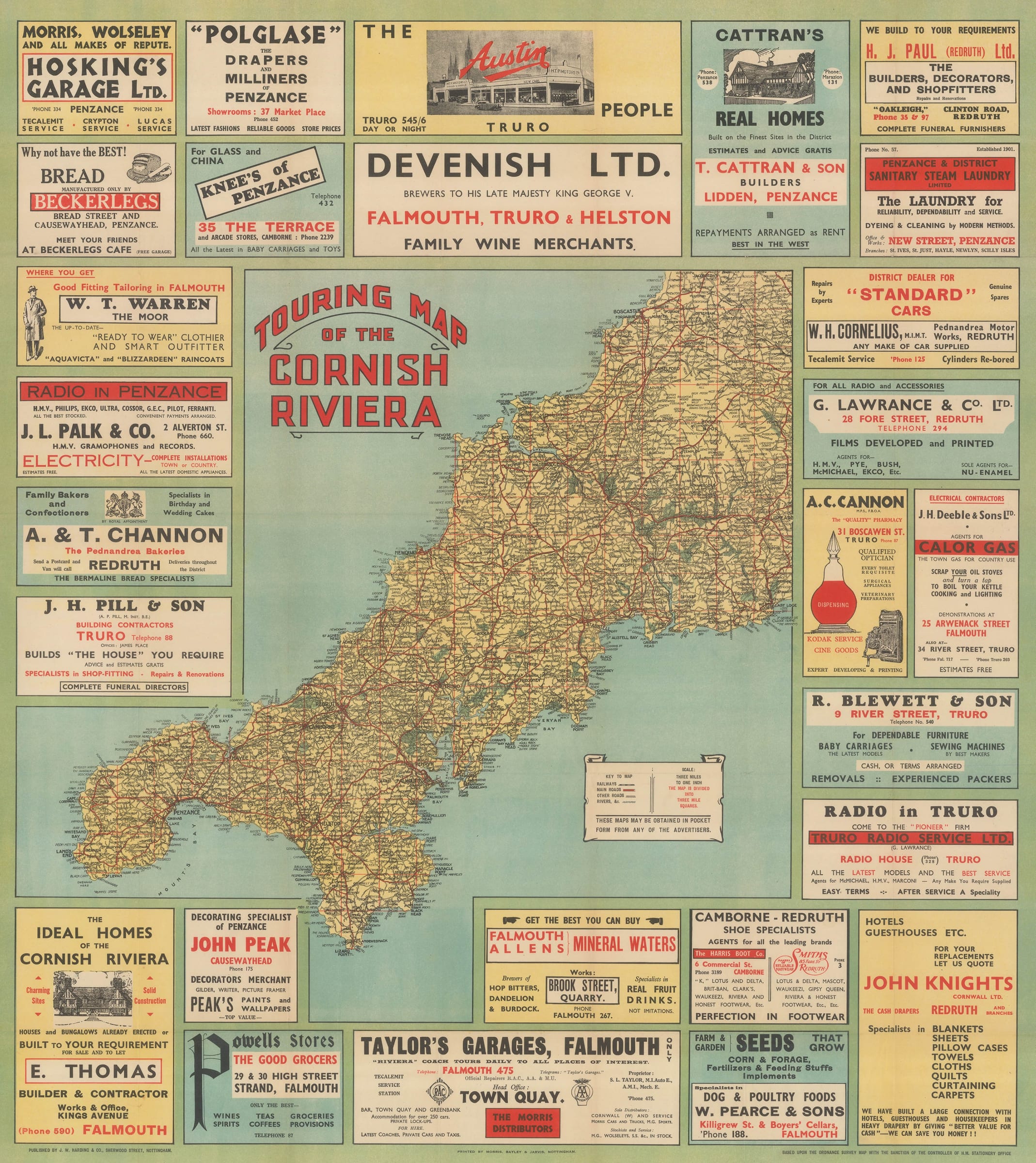 J.W. Harding & Co., Touring Map of the Cornish Riviera, 1930 c. | The ...