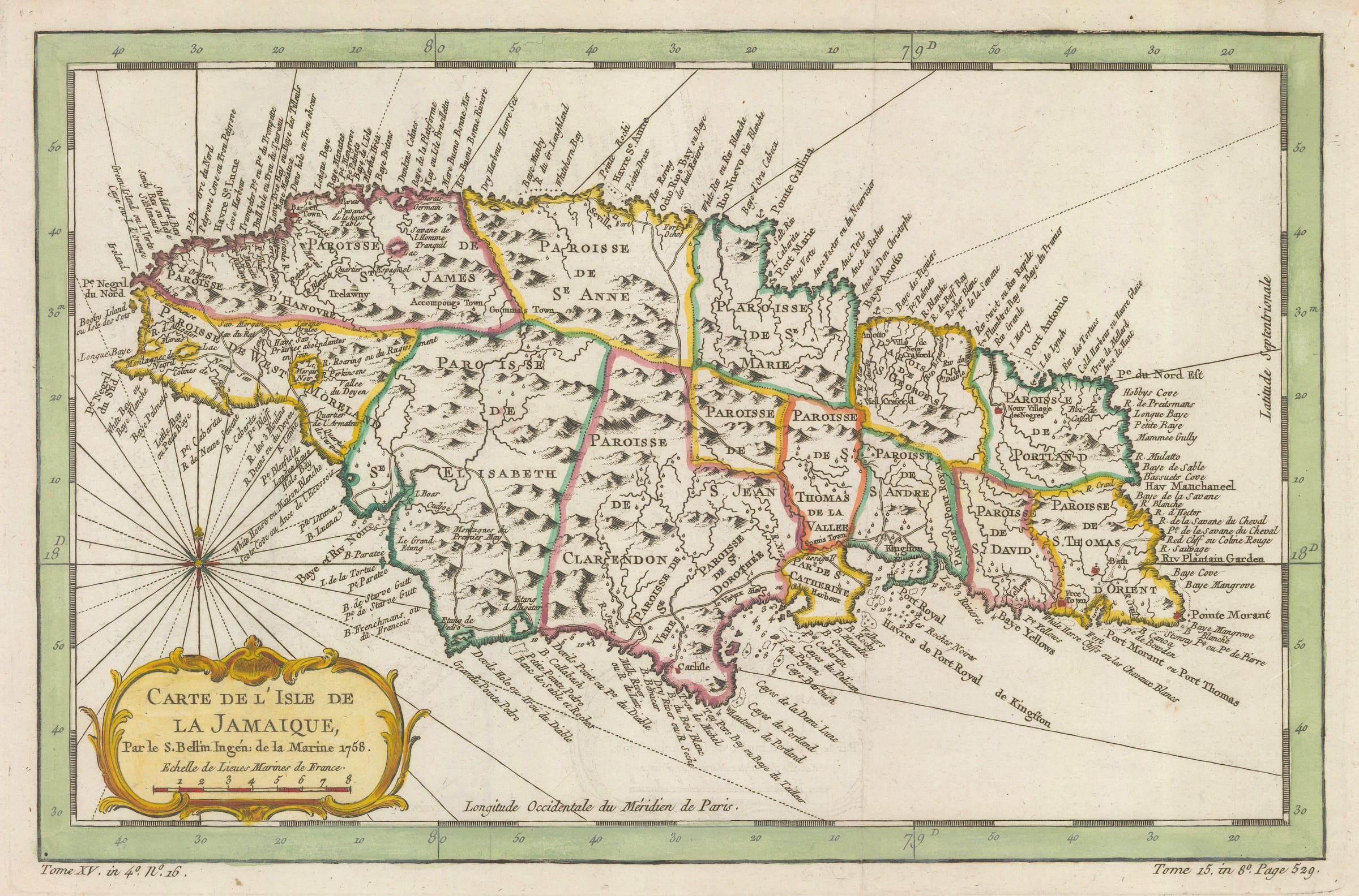 Jacques-Nicolas Bellin, Jamaica divided into parishes, 1758 | The Map House