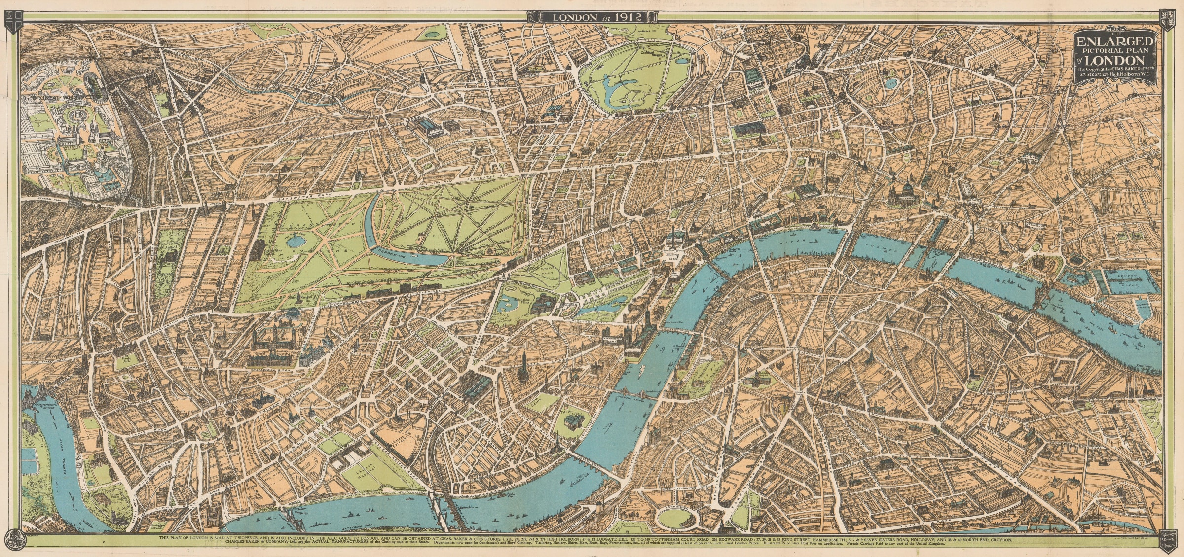 Chas. Baker & Co., London - A Bird's-Eye View, 1912 | The Map House