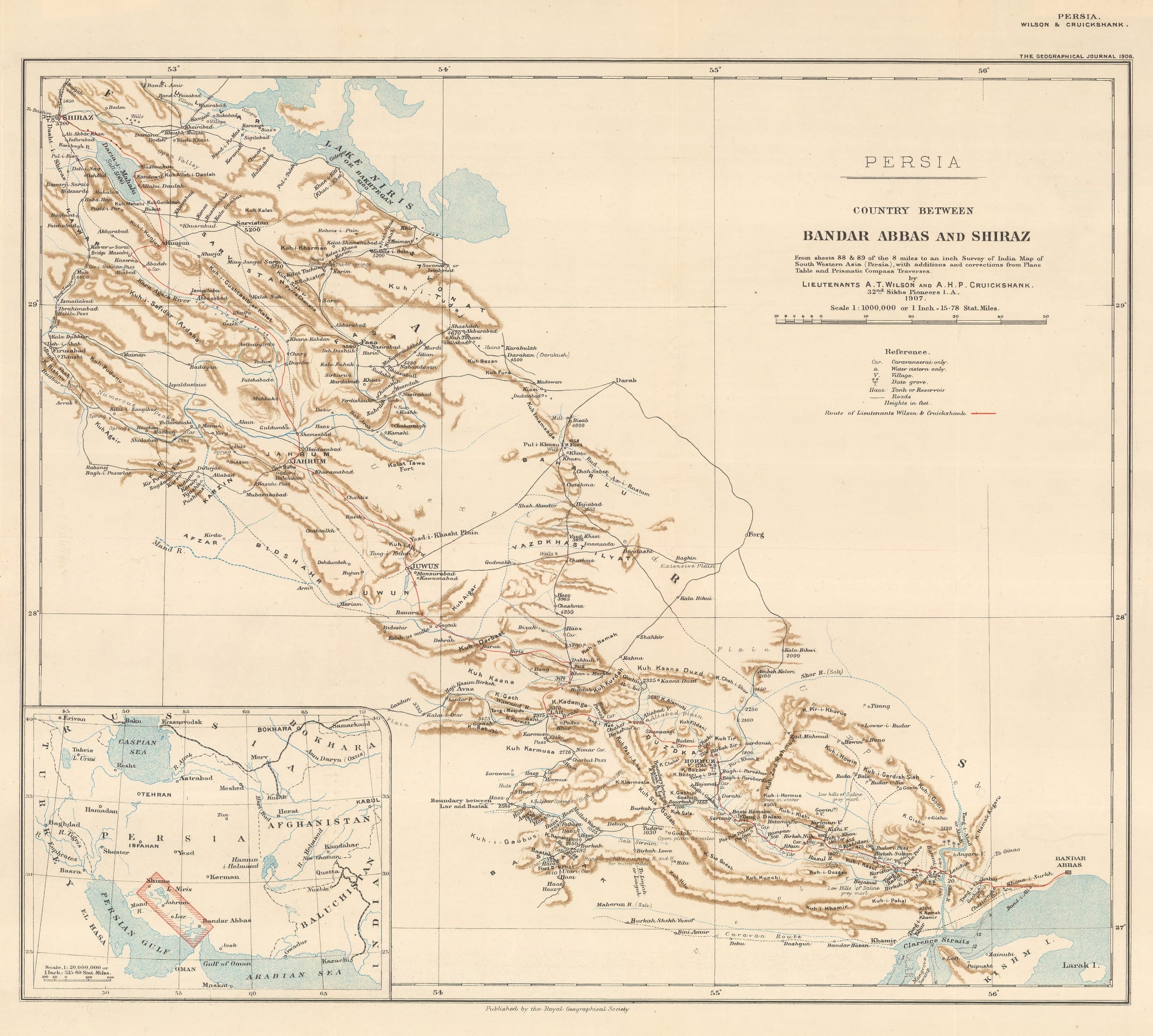 Royal Geographical Society (RGS), Country between Bandar Abbas and ...