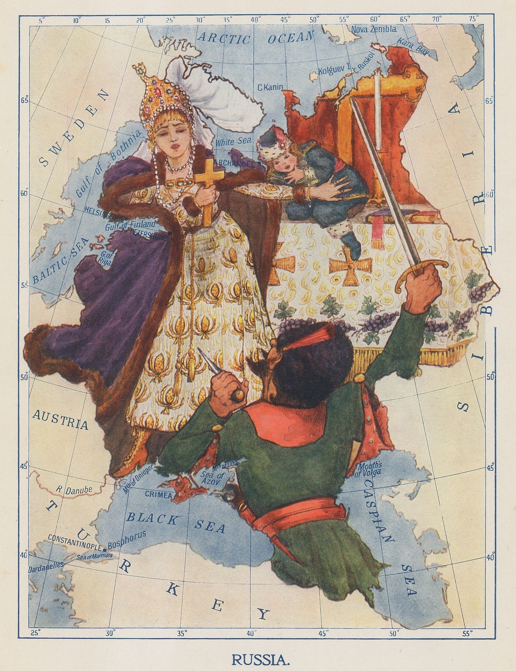 Lilian Tennant, Caricature map of Russia, 1912 | The Map House
