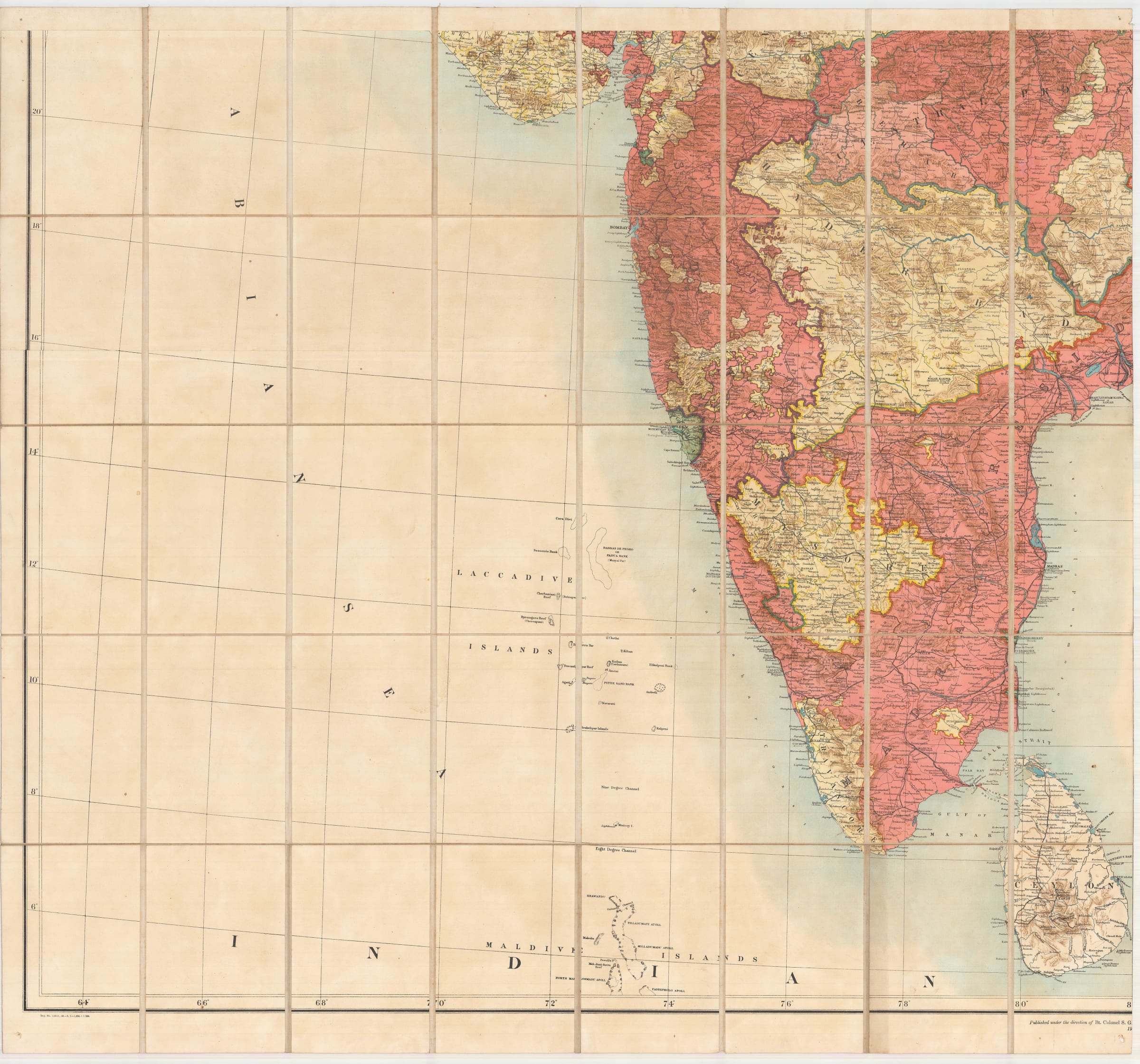 Survey of India, India and Adjacent Countries, 1908 | The Map House