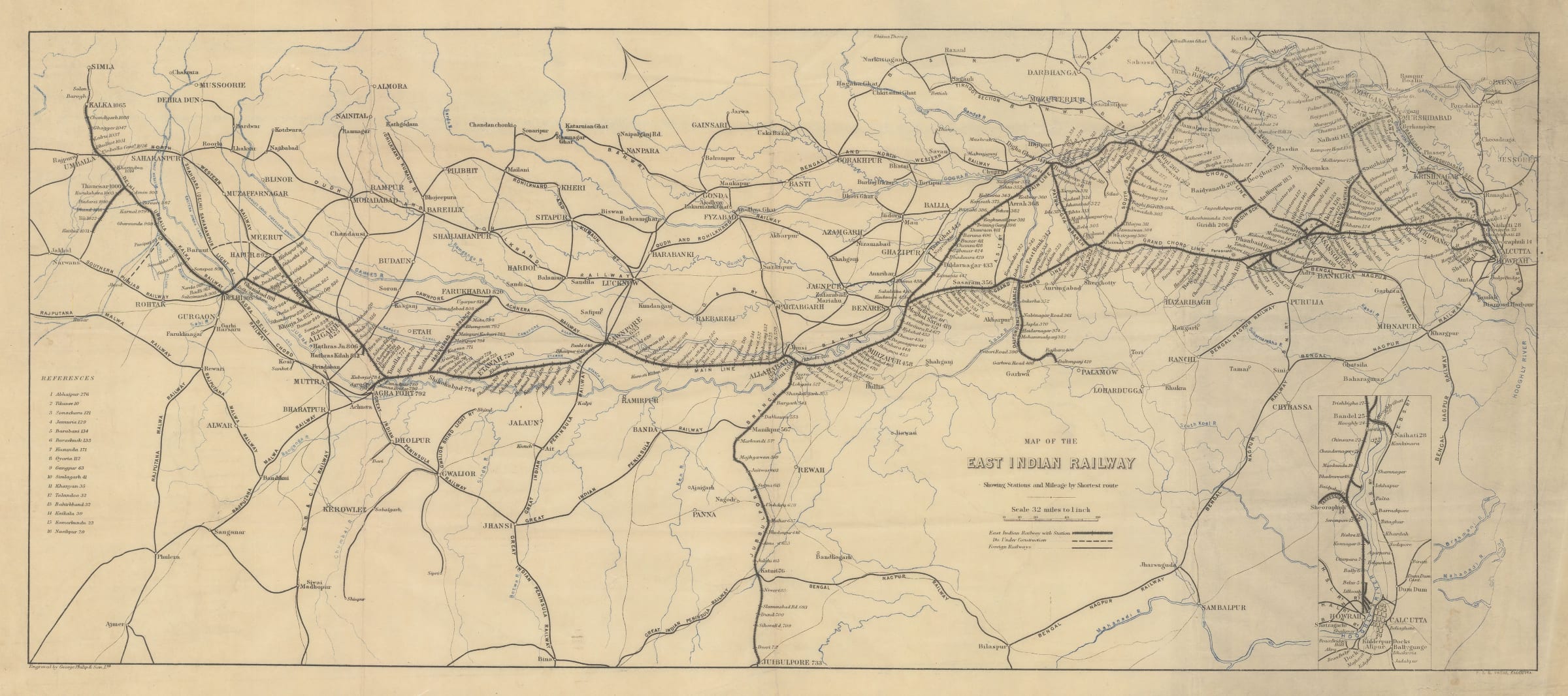 George Philip, Map of the Eastern Indian Railway, 1900 c. | The Map House