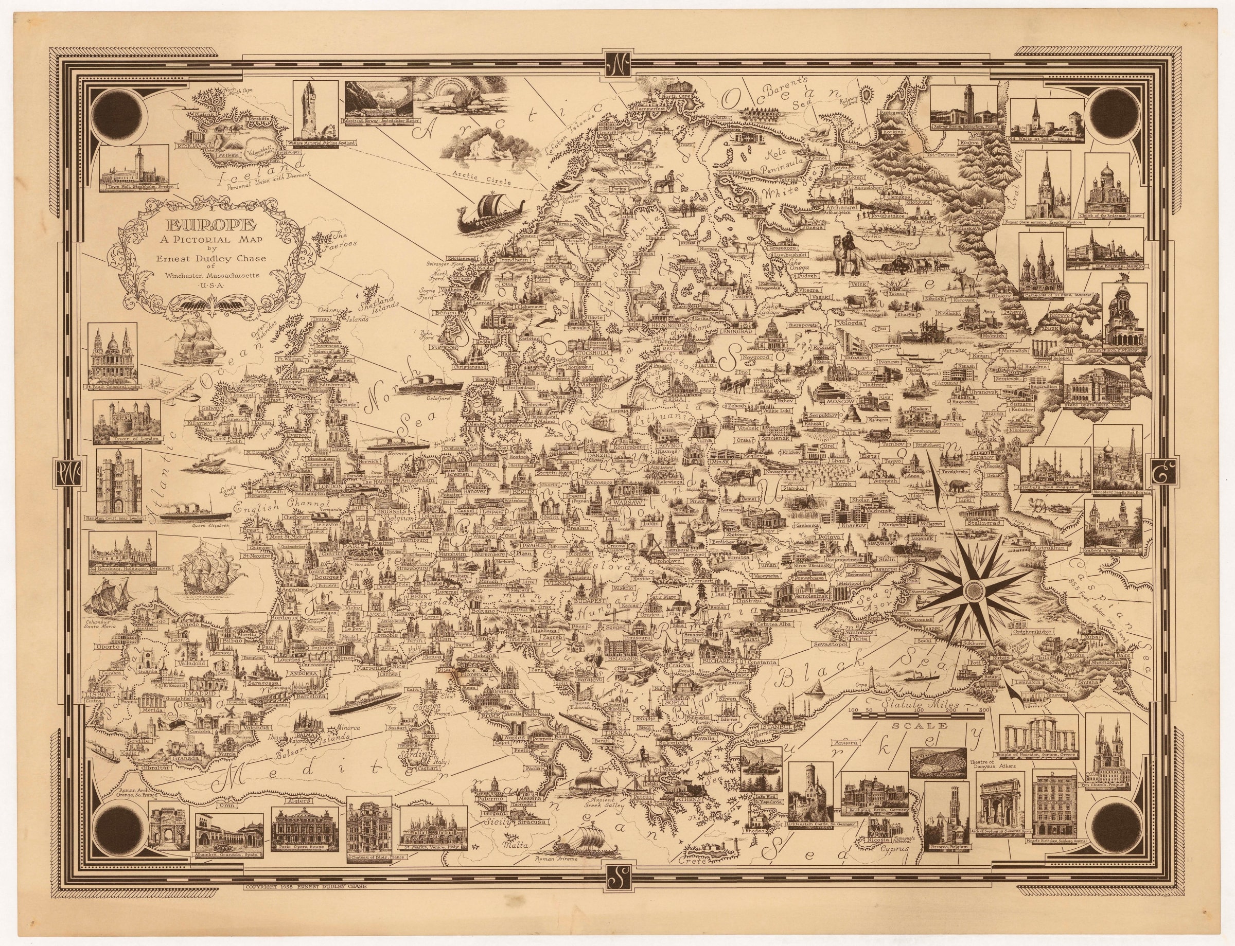 Ernest Dudley Chase, Europe - A Pictorial Map, 1938 | The Map House