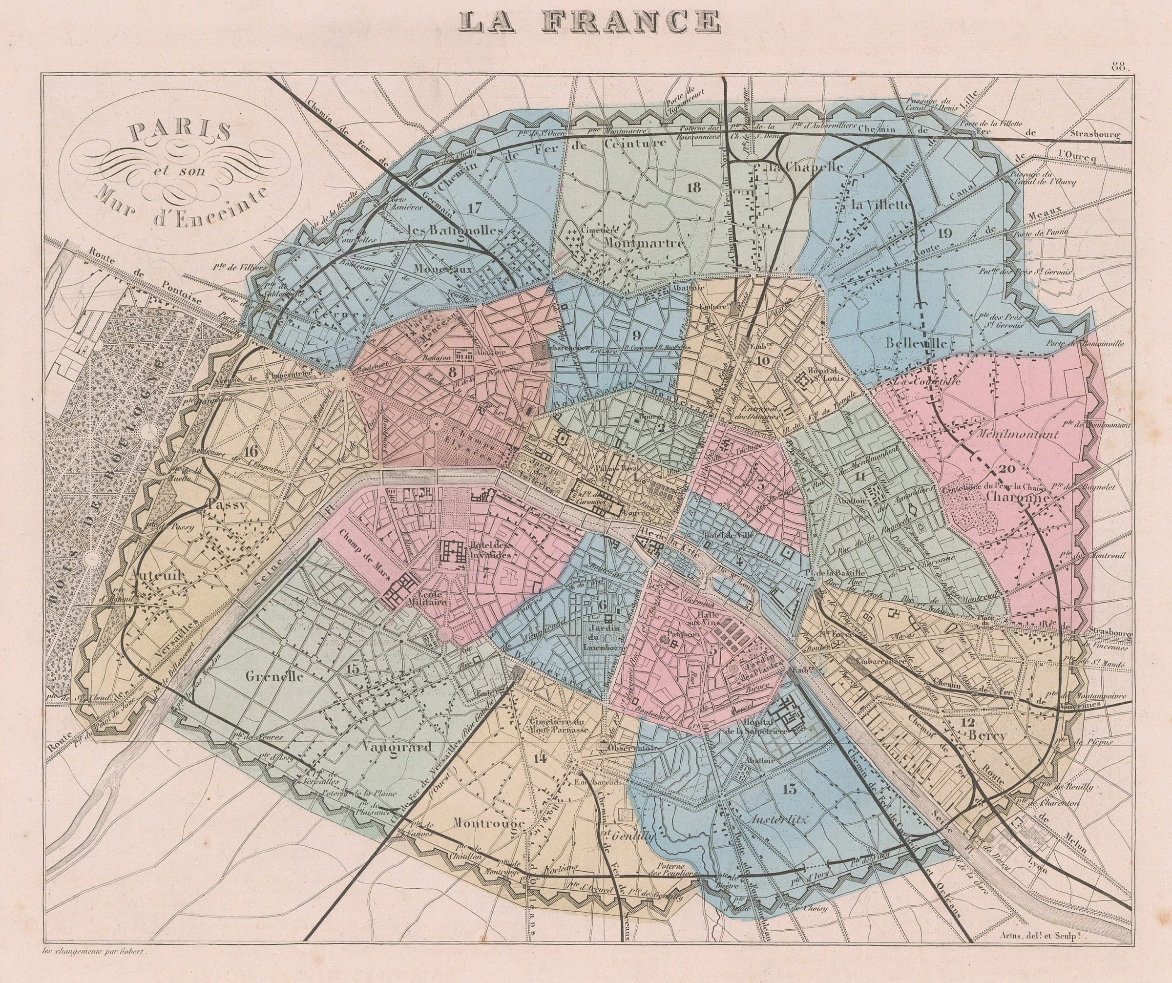 Alexandre Vuillemin, Paris showing the Thiers Wall, 1869 | The Map House