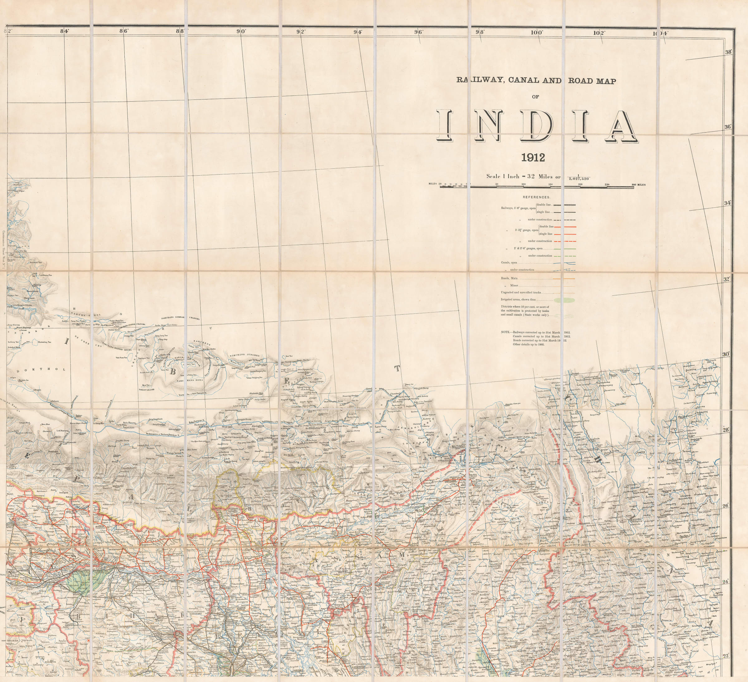 Survey of India, Railway, Canal, and Road Map of India, 1912 | The Map ...
