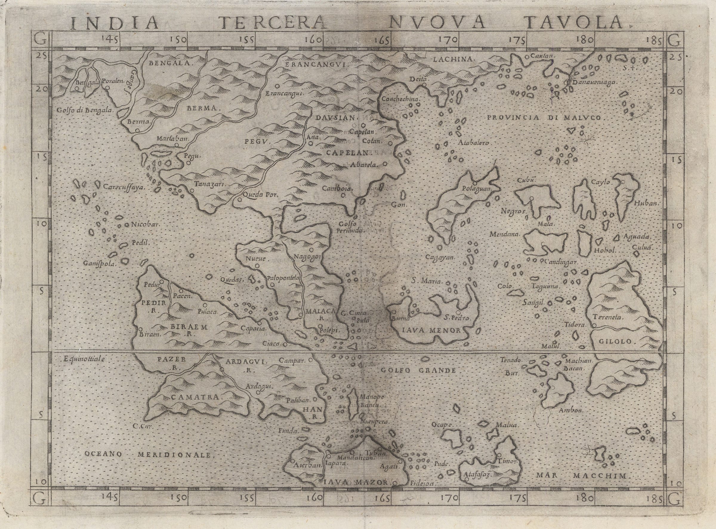Girolamo Ruscelli, Early map of Southeast Asia, 1574 | The Map House