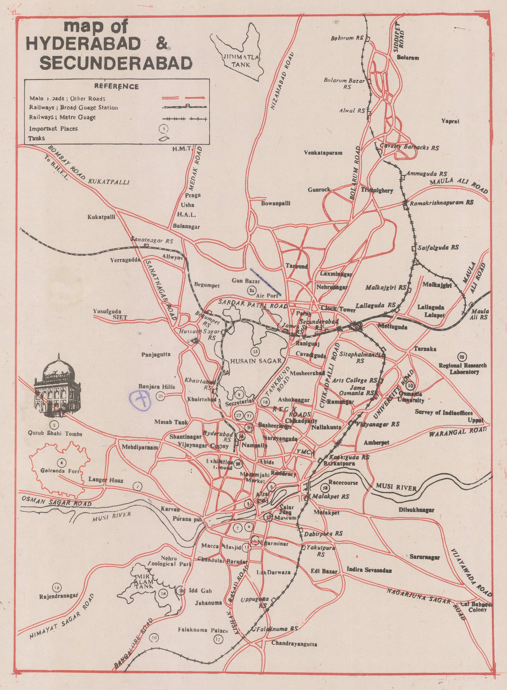 Commercial Book Depot, Map of Hyderabad & Secunderabad, 1968 c. | The ...