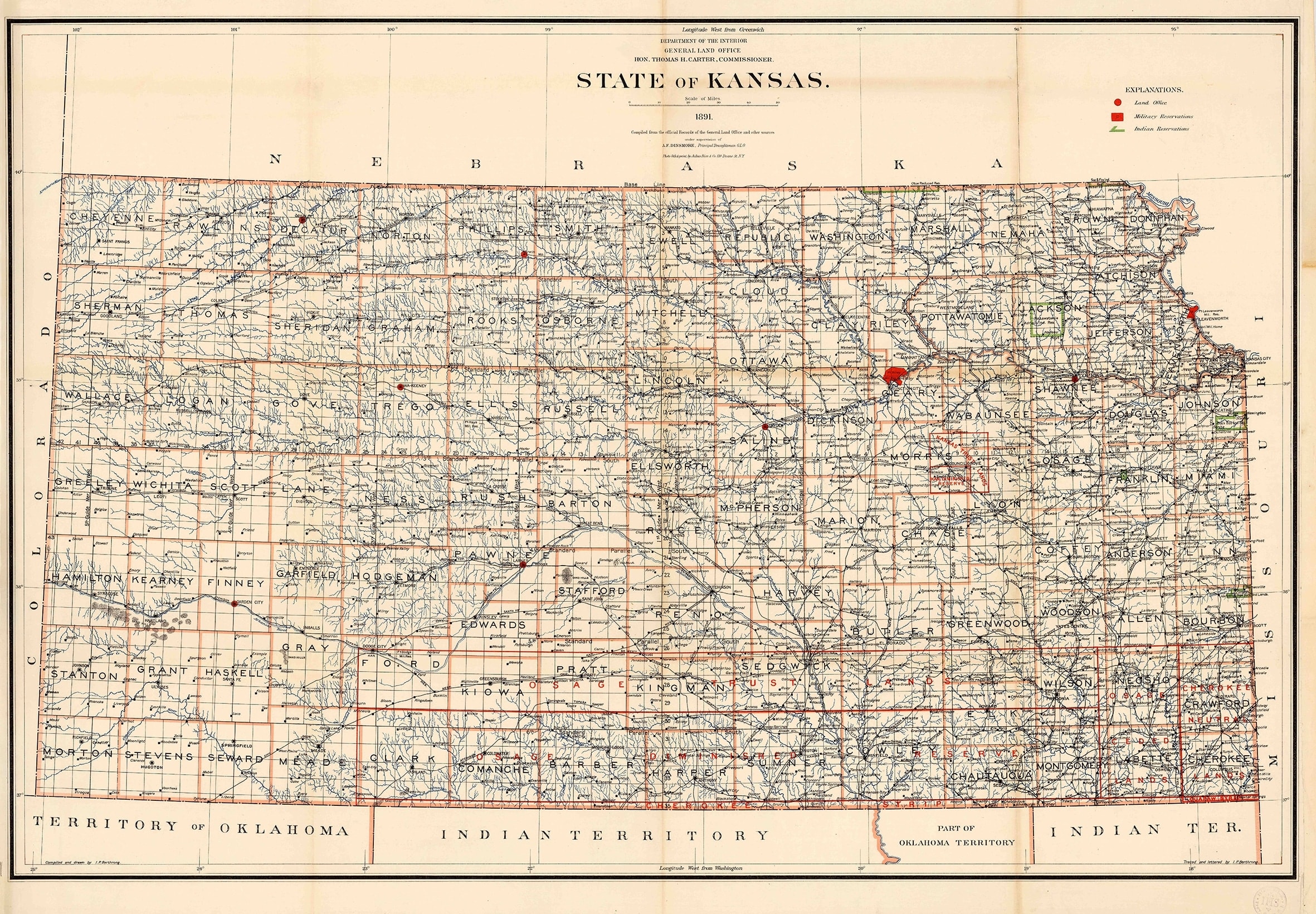 General Land Office, State of Kansas, 1891 | The Map House