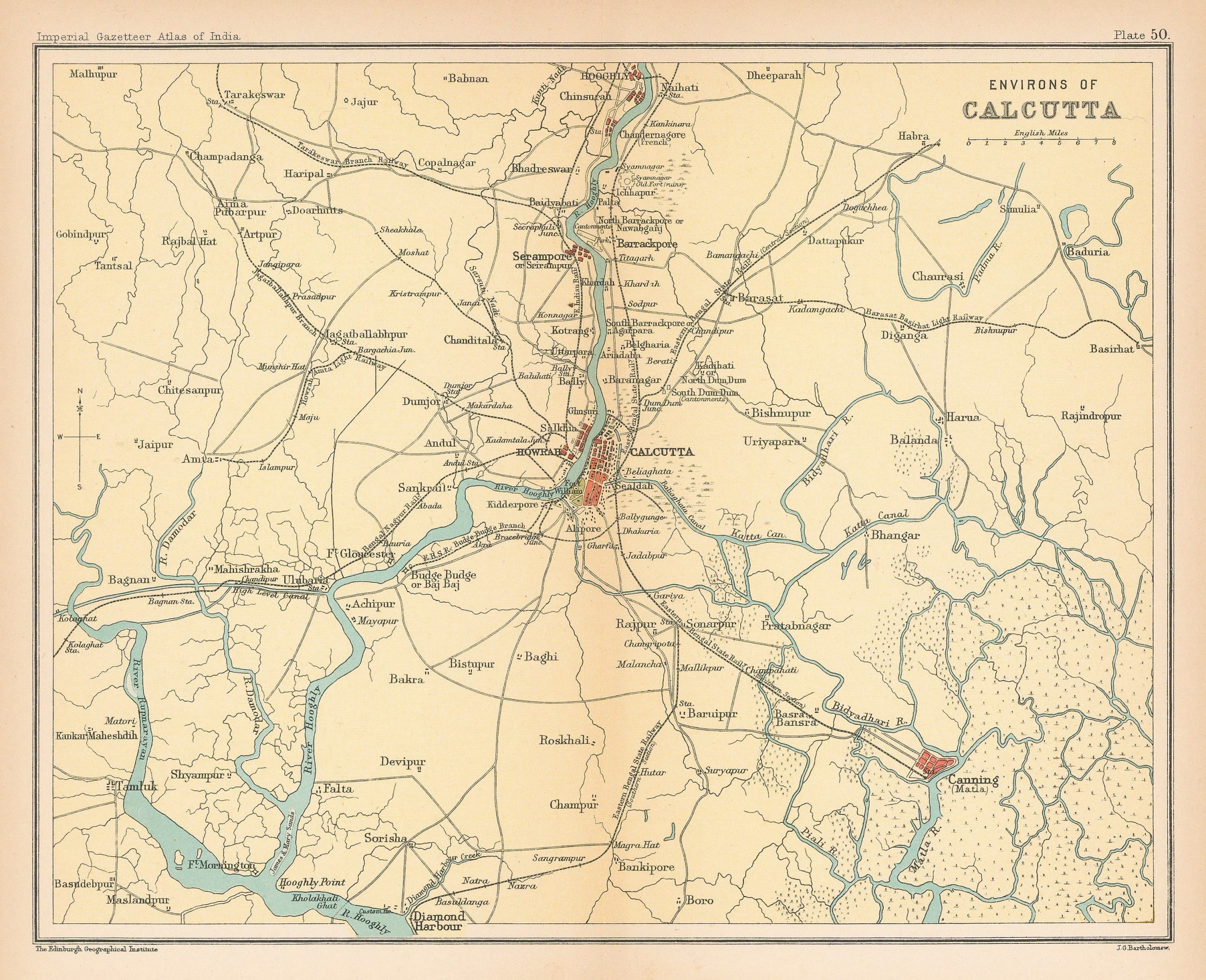 J.G. Bartholomew, Environs of Kolkata (Calcutta), 1909 | The Map House