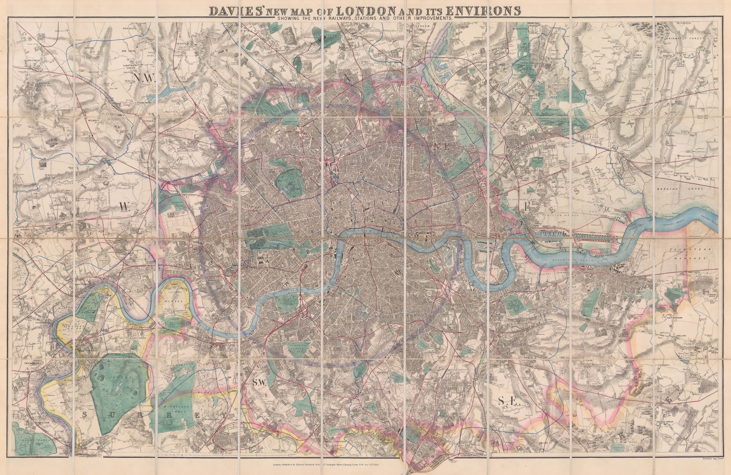 Benjamin Rees Davies, Davies' New Map of London and its Environs, 1894 ...