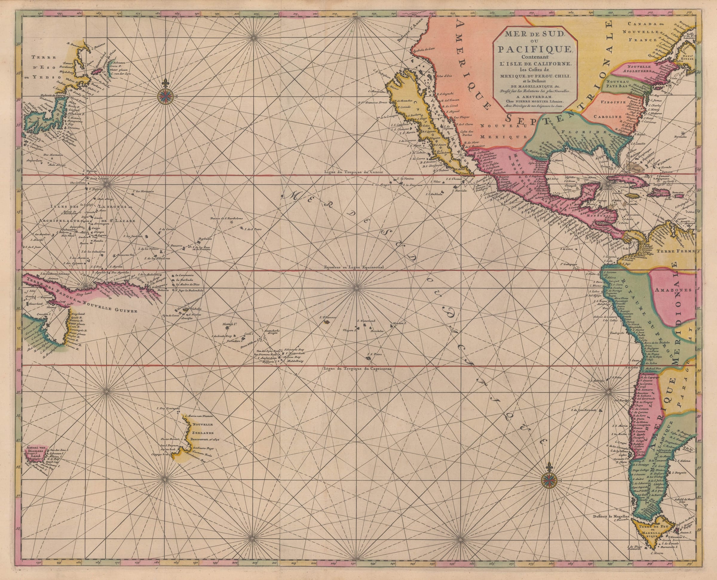 Pierre Mortier, Chart of the Pacific Ocean, 1708 | The Map House