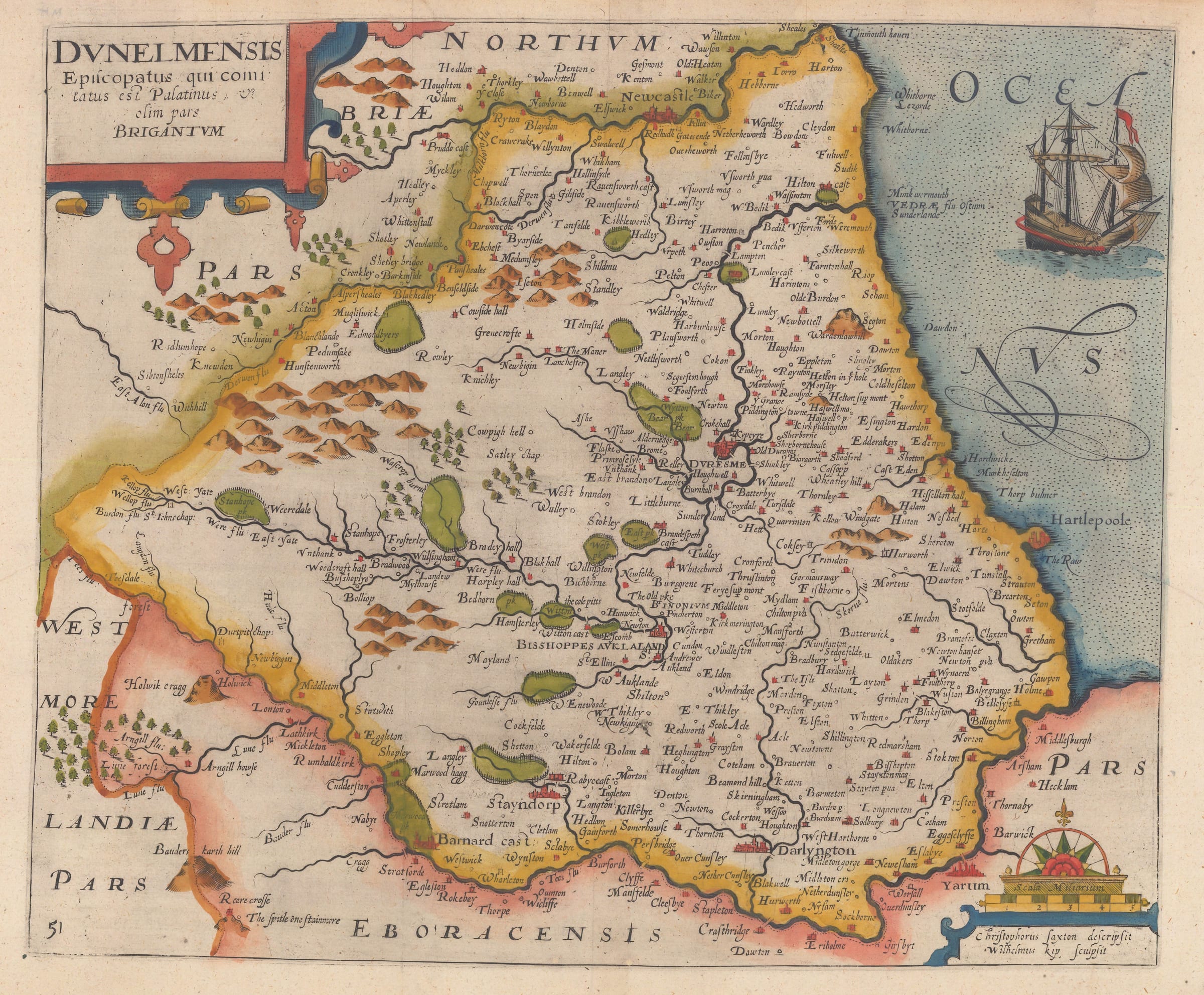 Christopher Saxton & William Kip, Dunelmensis, 1637 | The Map House